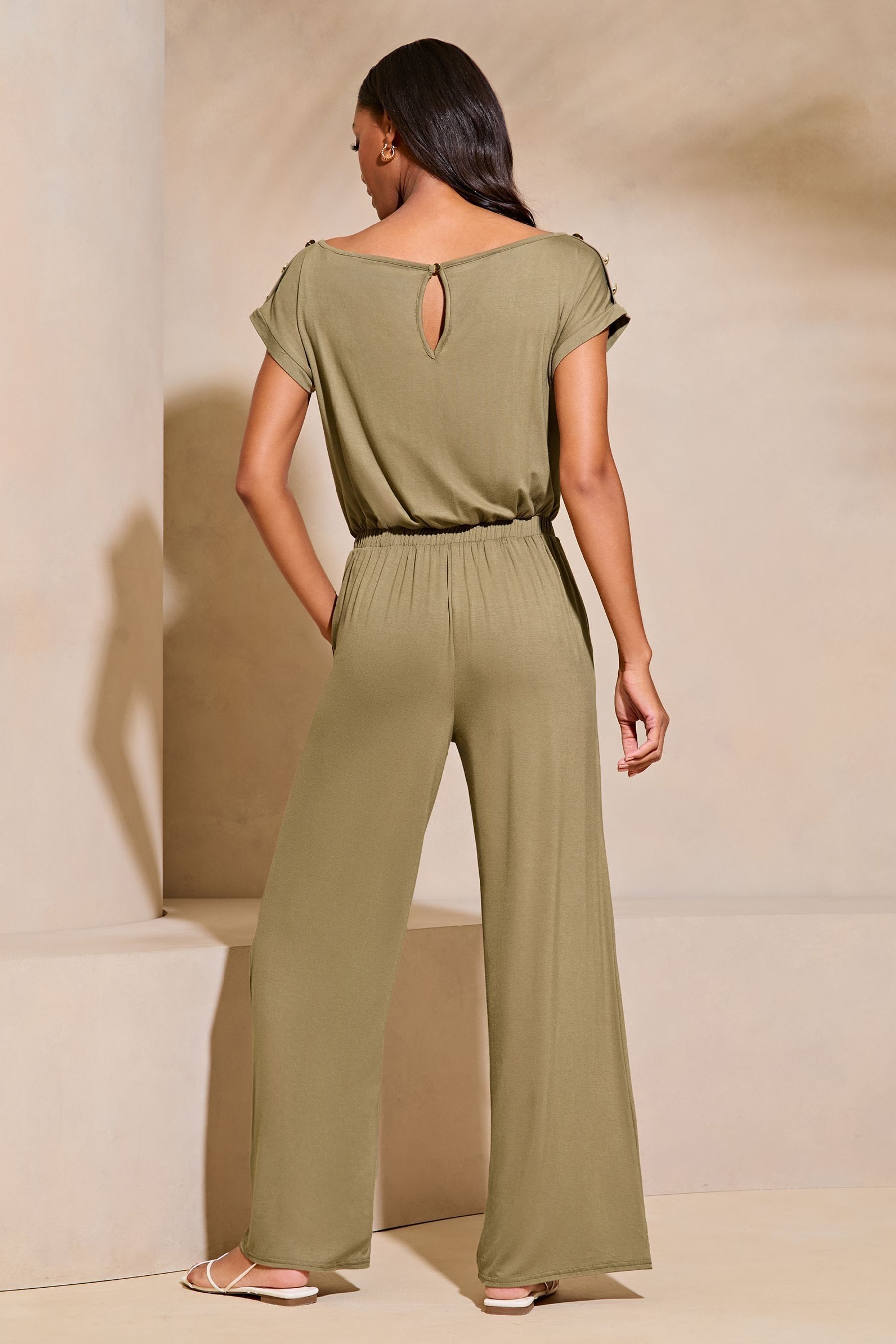 Buy Lipsy Khaki Green Petite Miltary Button Shorts Sleeve Jersey ...