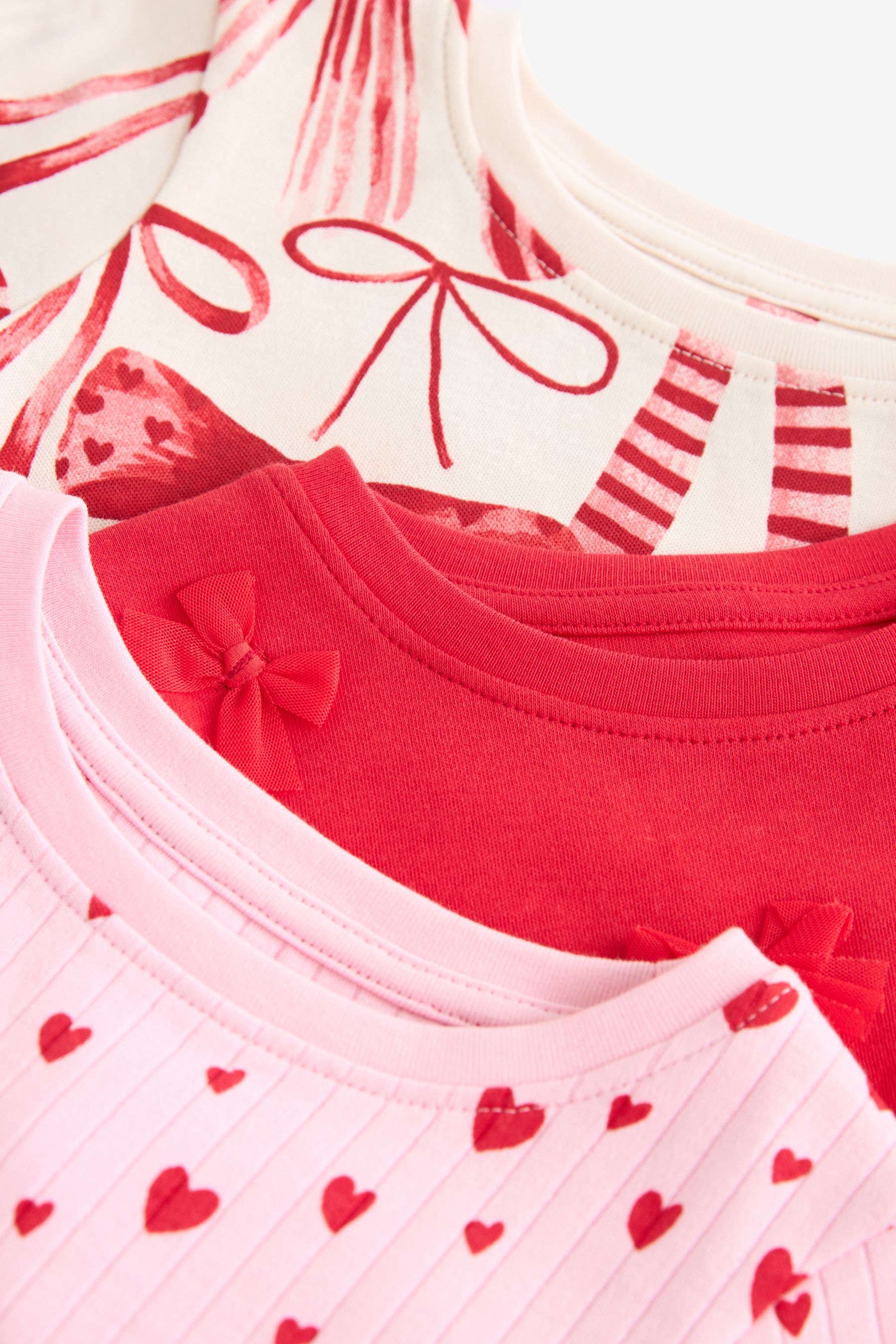 Buy Red Bow/ Heart 100% Cotton Long Sleeve Snuggle Pyjamas 3 Pack ...