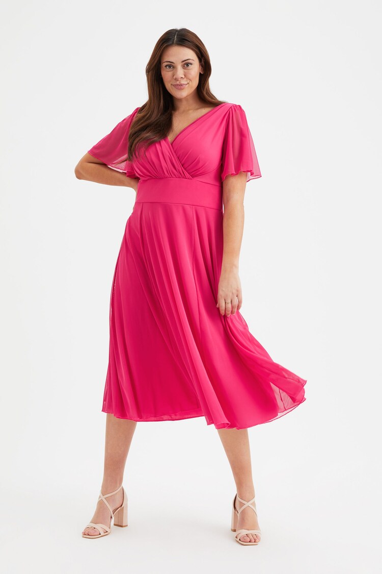 Buy Scarlett & Jo Pink Victoria Angel Sleeve Mesh Midi long Dress from ...