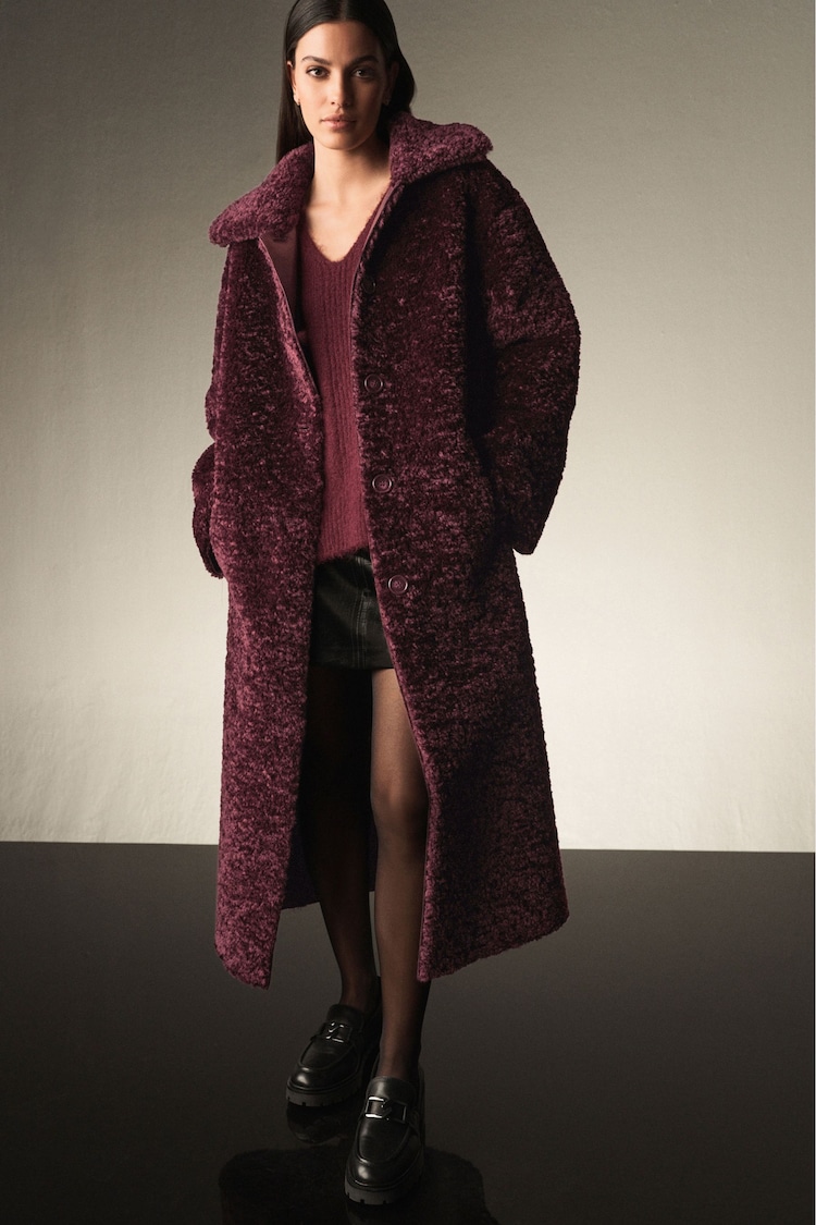 Buy Berry Red Teddy Borg Coat from the Next UK online shop