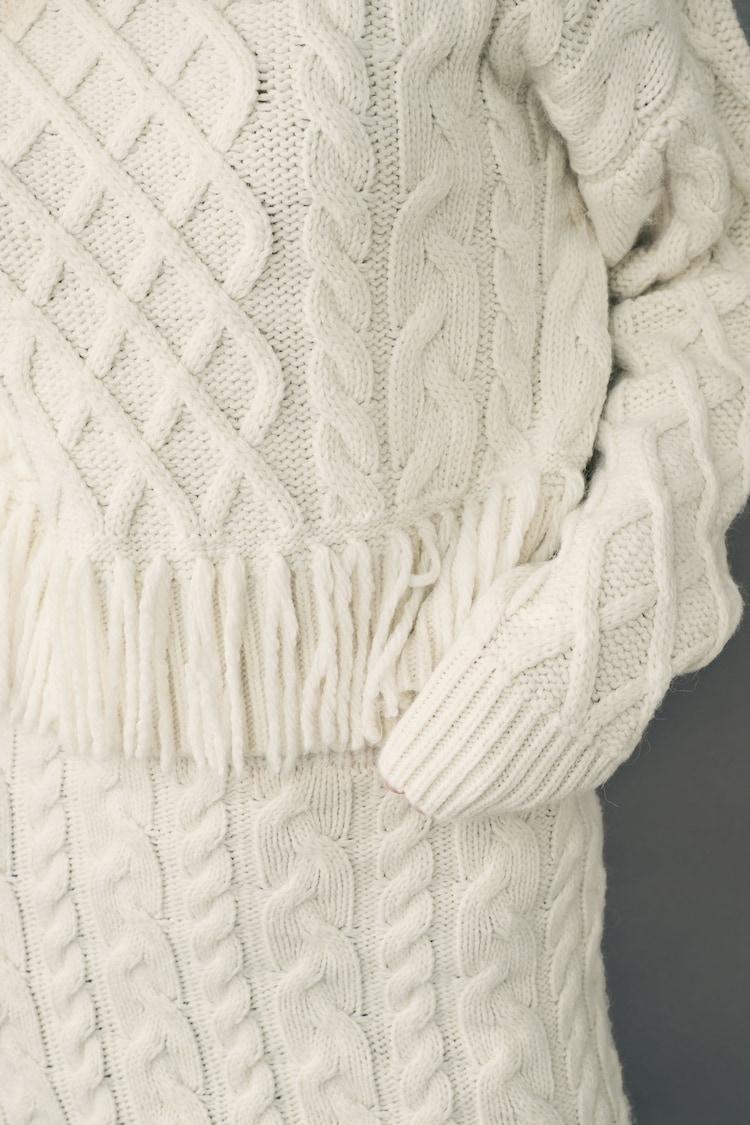 Buy White Ecru Cable Knitted Fringe Crew Neck Jumper from the Next UK ...