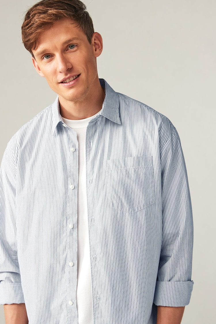 Buy Dark Blue 100% Cotton Stripe Long Sleeve Shirt from the Next UK ...