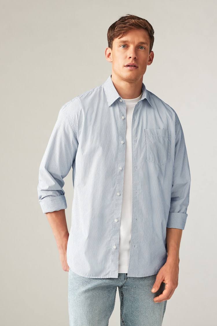 Buy Dark Blue 100% Cotton Stripe Long Sleeve Shirt from the Next UK ...