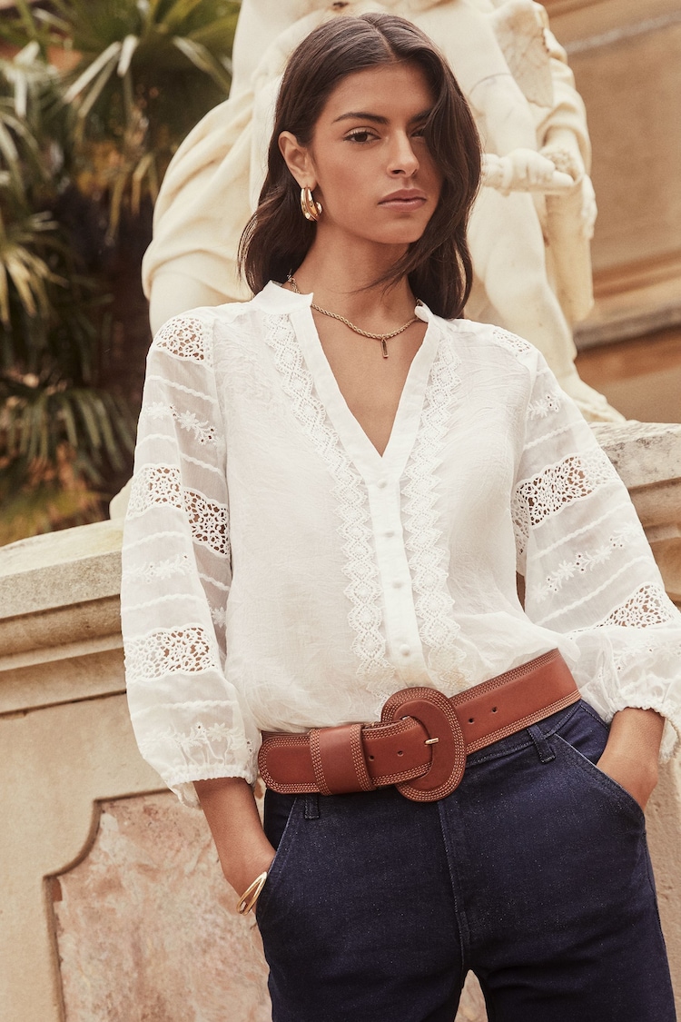 Buy Lipsy White Organza Lace Long Sleeve Blouse from the Next UK online ...