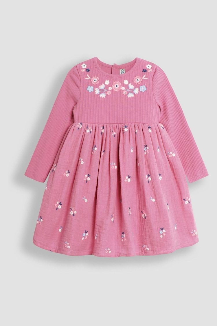 Buy JoJo Maman Bébé Rose Pink Floral Embroidered Rib Cheesecloth Dress ...