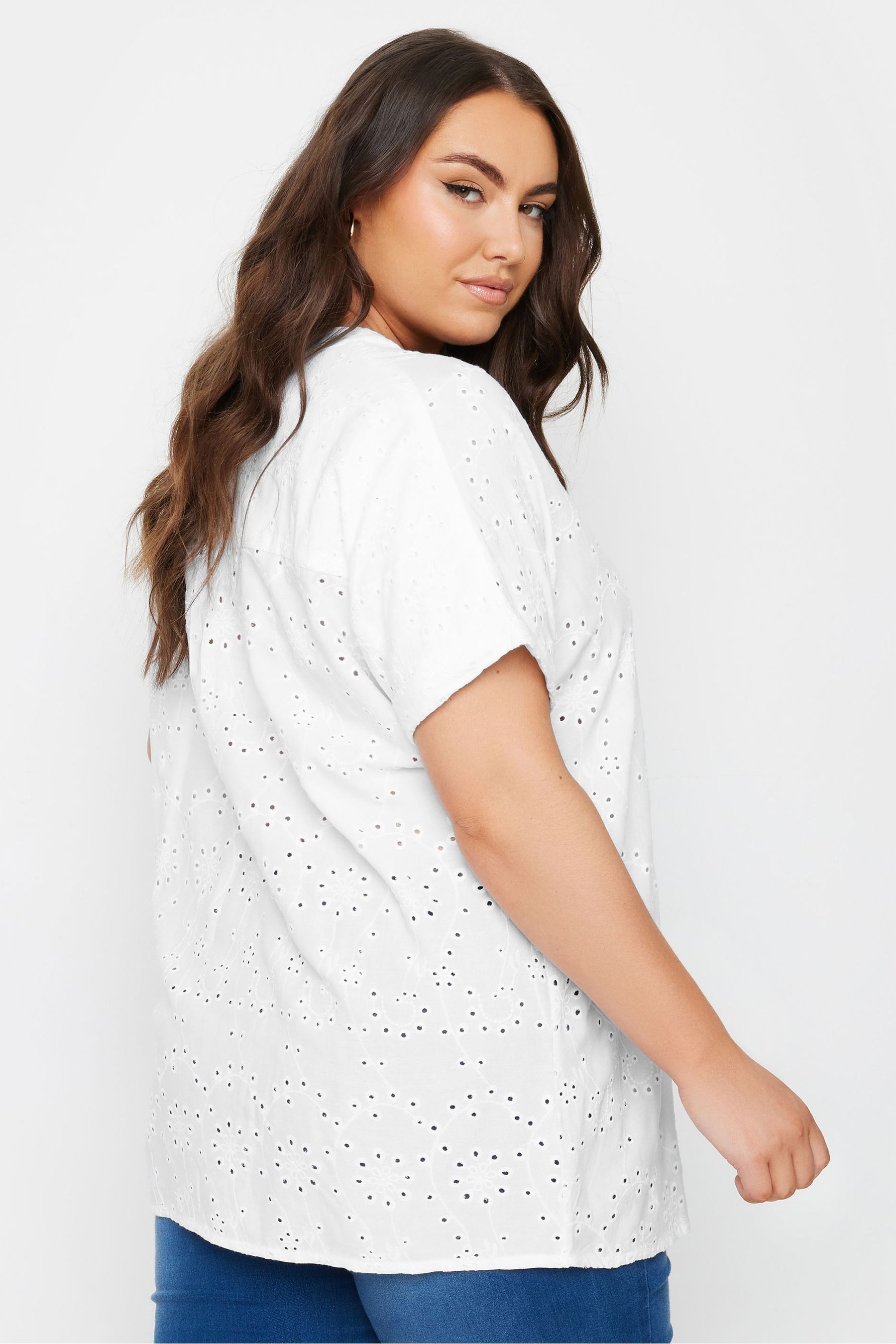 Buy Yours Curve White 100% Cotton Broderie Notch Neck Top from the Next ...