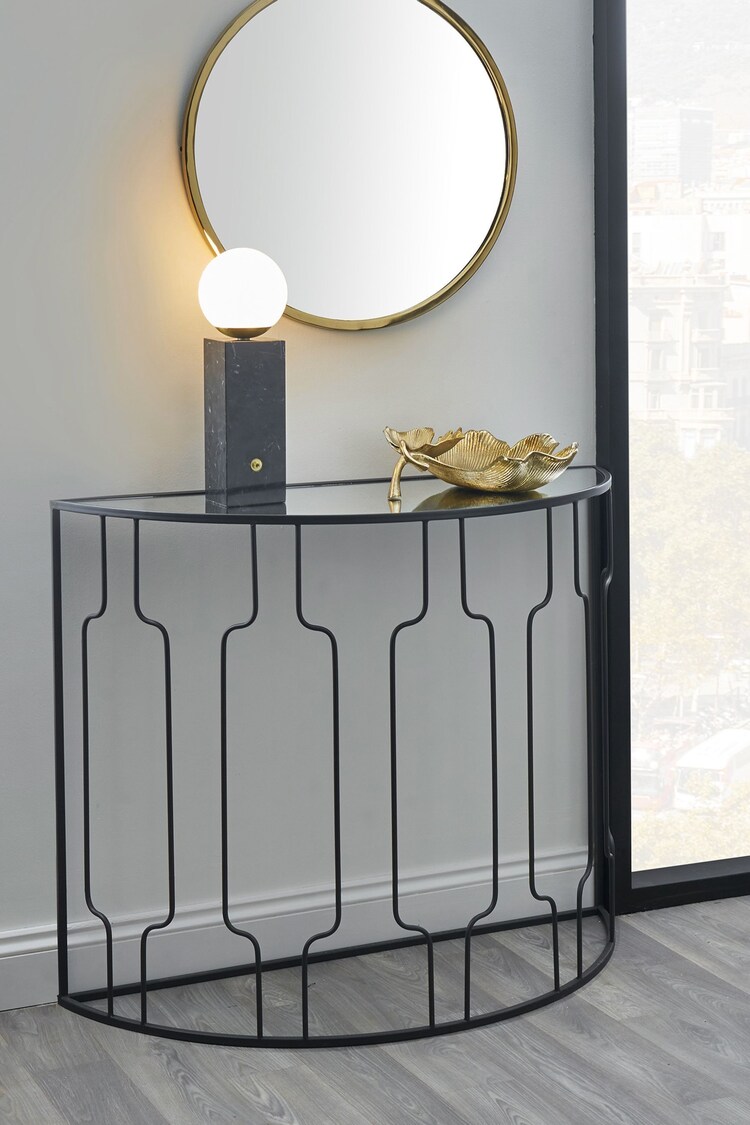 Buy Pacific Black Mirrored Glass and Metal Half Moon Console Table from ...