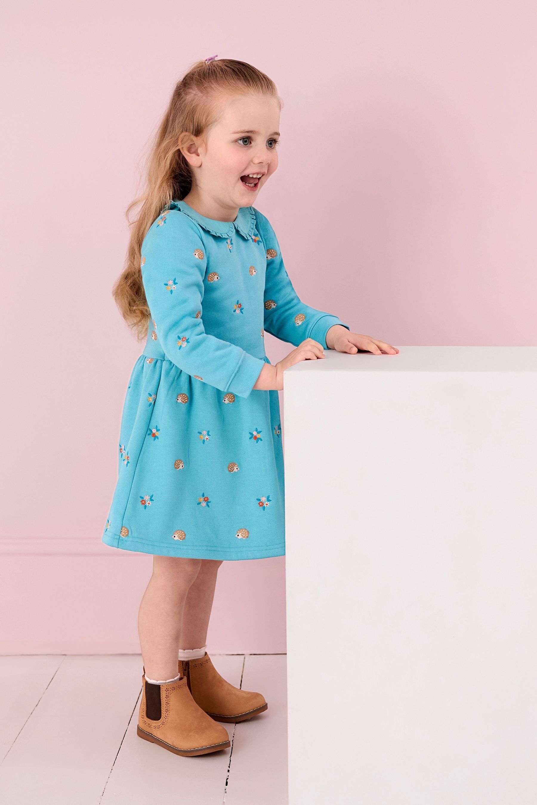 Buy JoJo Maman Bébé Duck Egg Blue Hedgehog Embroidered Sweat Dress With ...
