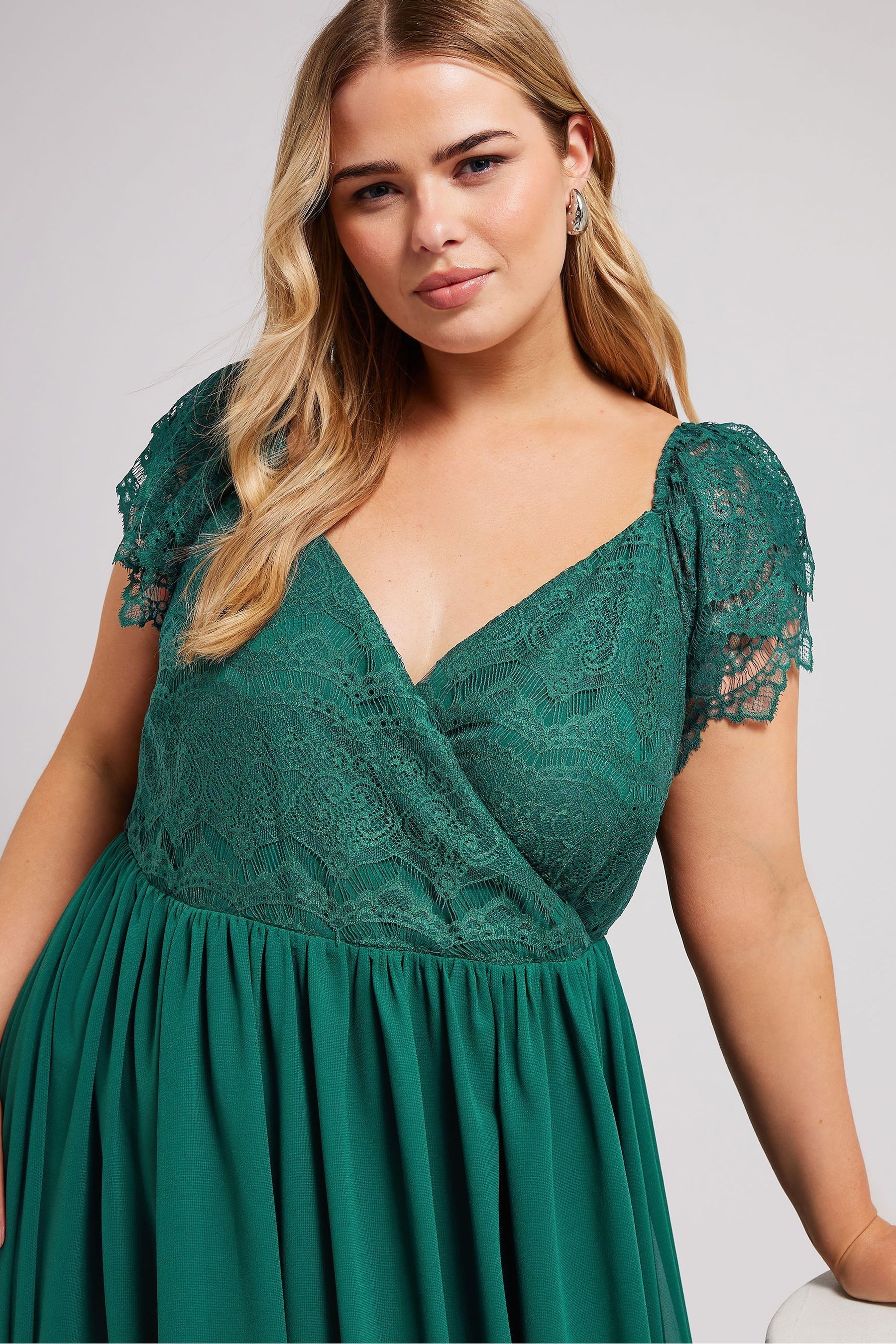 Buy Yours Curve Green Lace Wrap Maxi Dress from the Next UK online shop