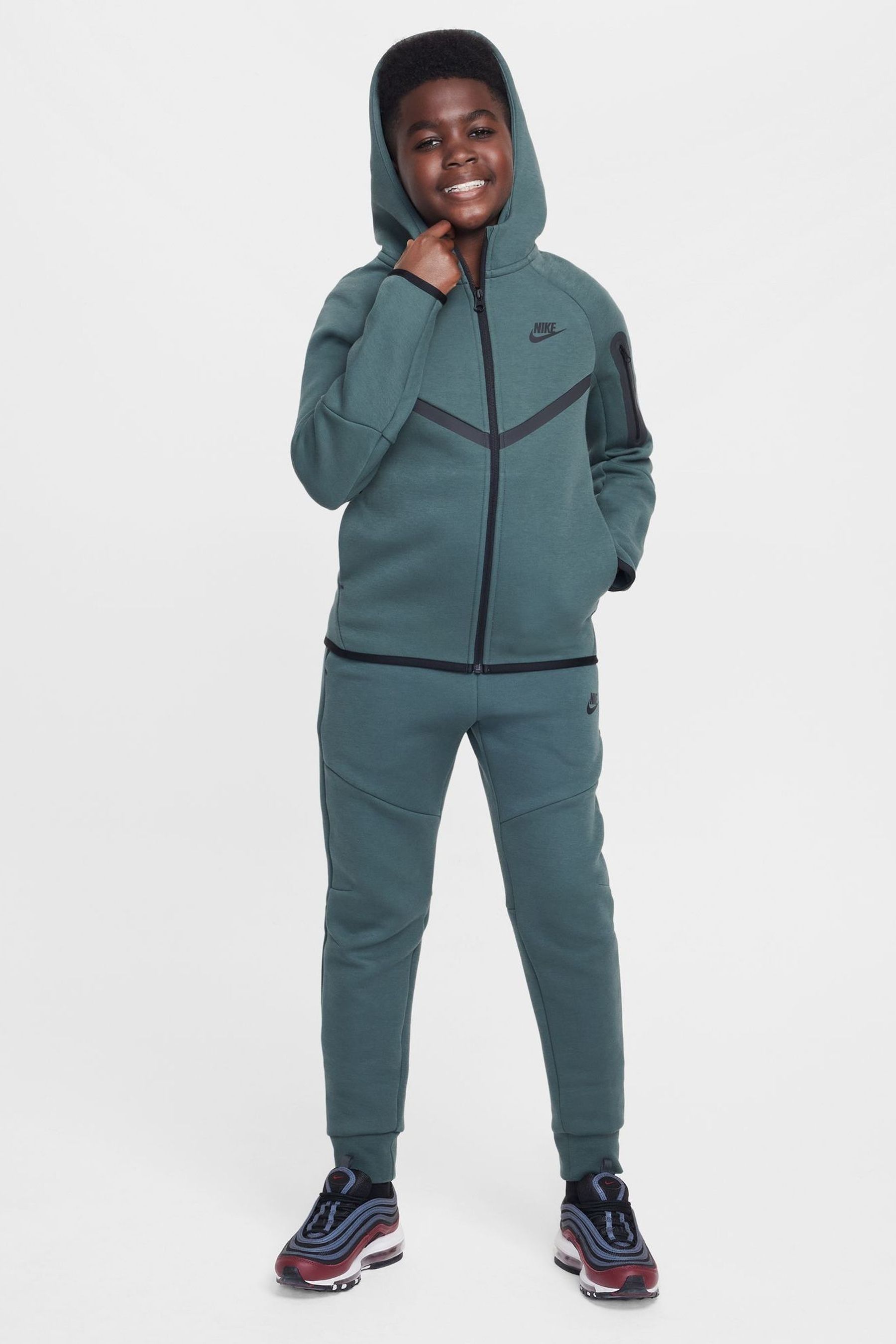 Buy Nike Black/Green Tech Fleece Zip Through Hoodie from the Next UK ...