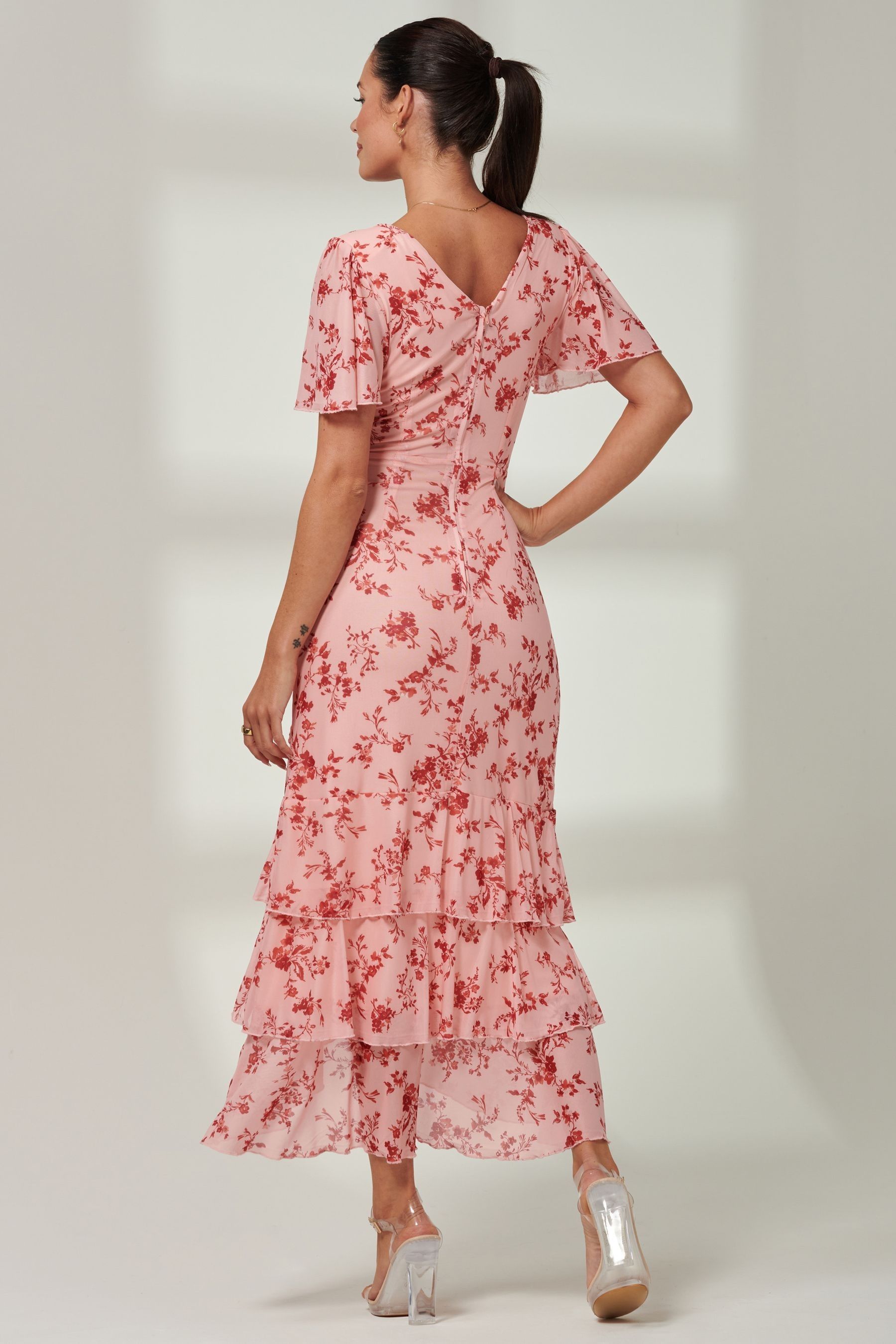 Buy Jolie Moi Pink Daleysa Frill Hem Mesh Maxi Dress from the Next UK ...