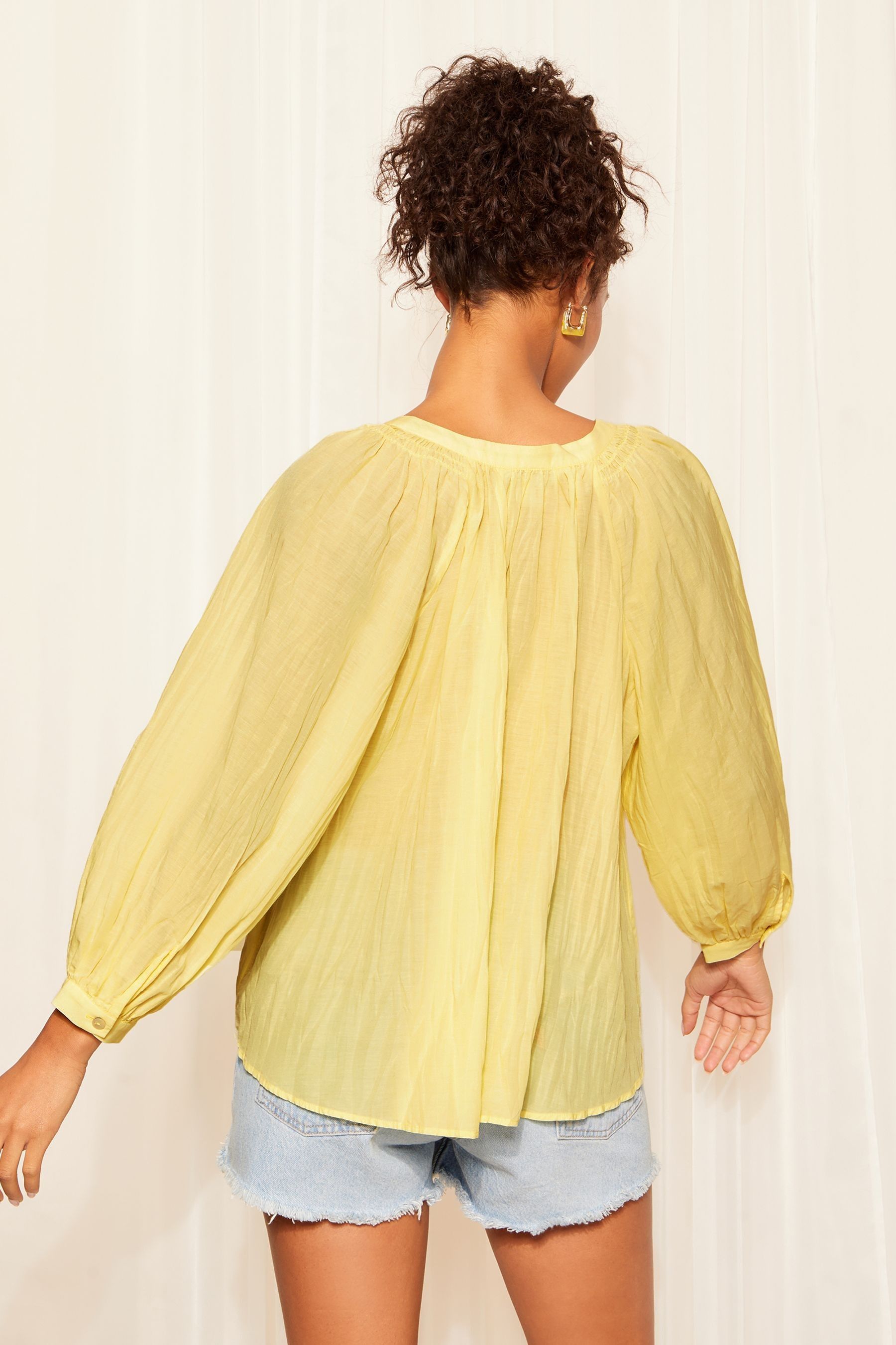 Buy Friends Like These Yellow Premium Cotton Button Up V Neck Blouse ...