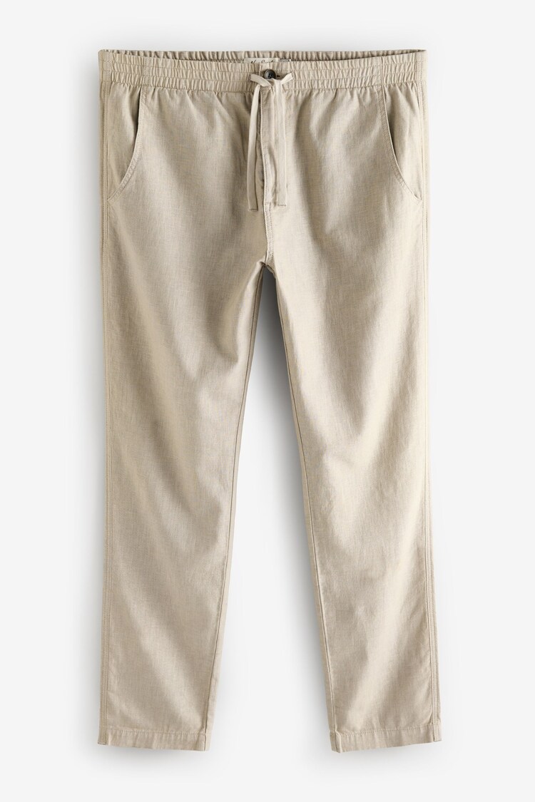 Buy Navy Blue/Natural Ecru Linen Cotton Elasticated Drawstring Trousers ...