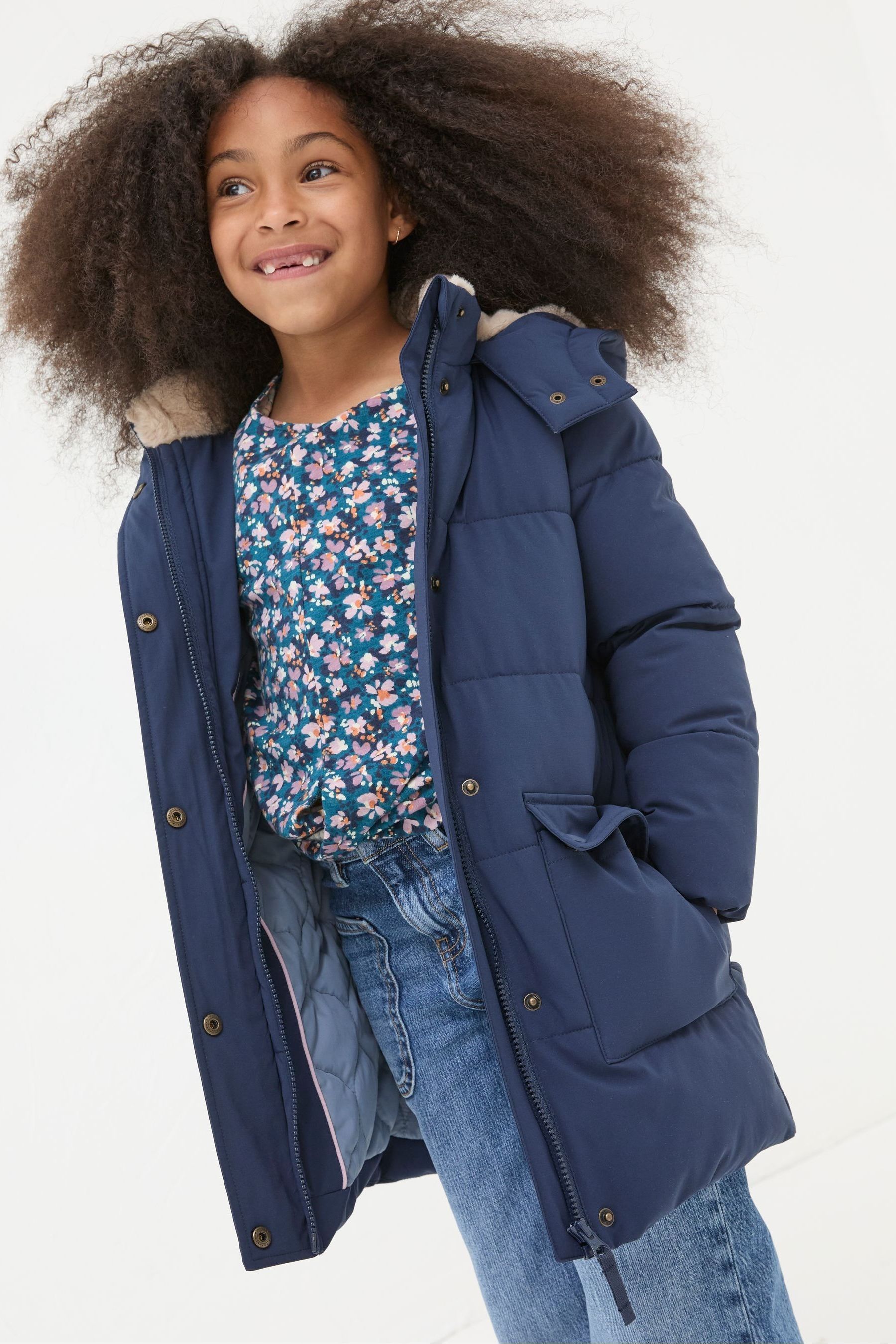 Buy FatFace Letty Navy Blue Longline Padded Jacket from Next Ireland