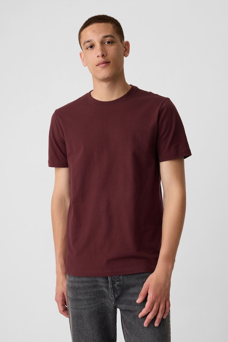 Buy Gap Burgundy Red Short Sleeve Everyday 100% Cotton Crew Neck Long ...