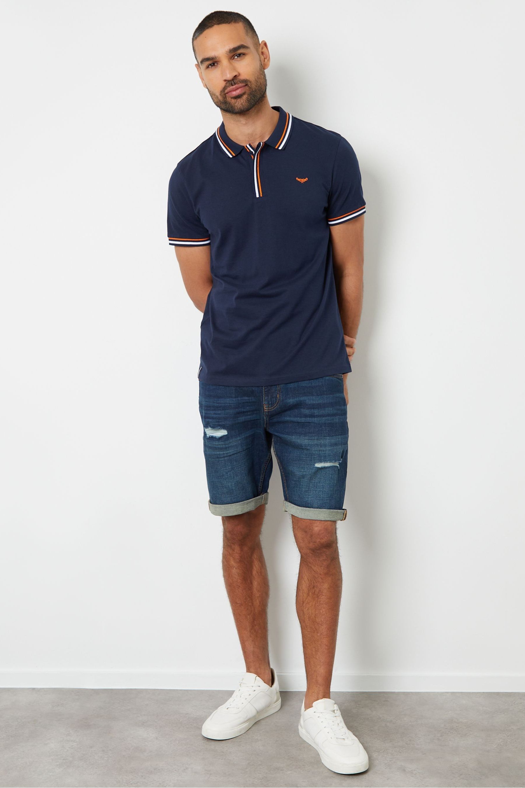 Buy Threadbare Navy Blue Polo Shirt With Herringbone Detail Collar from ...