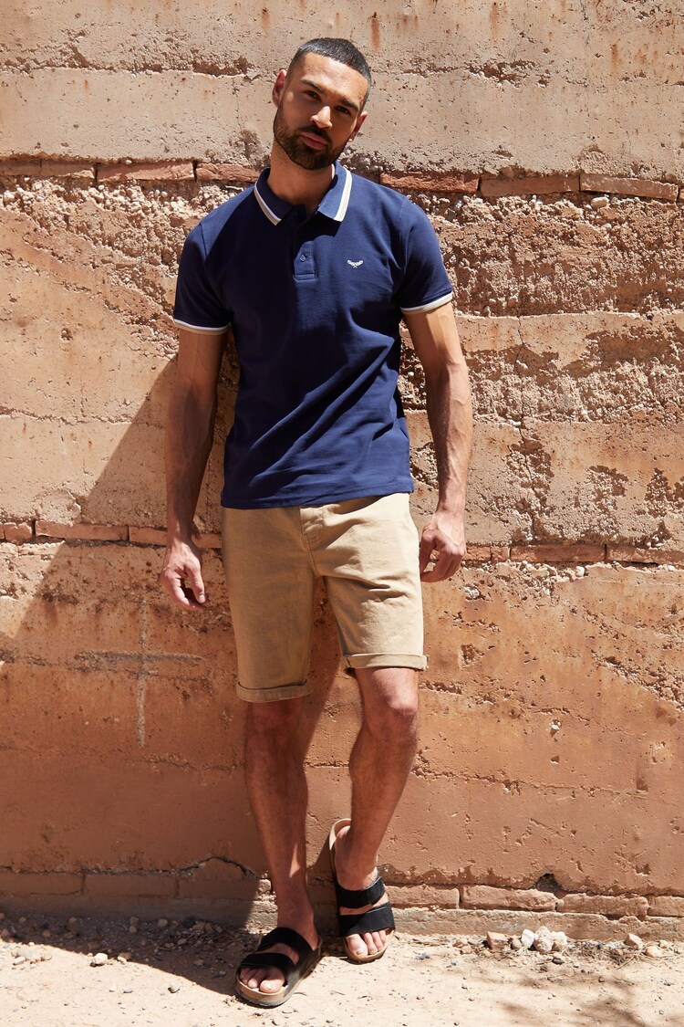 Buy Threadbare Navy Herringbone Tipping Cotton Pique Polo Shirt from ...