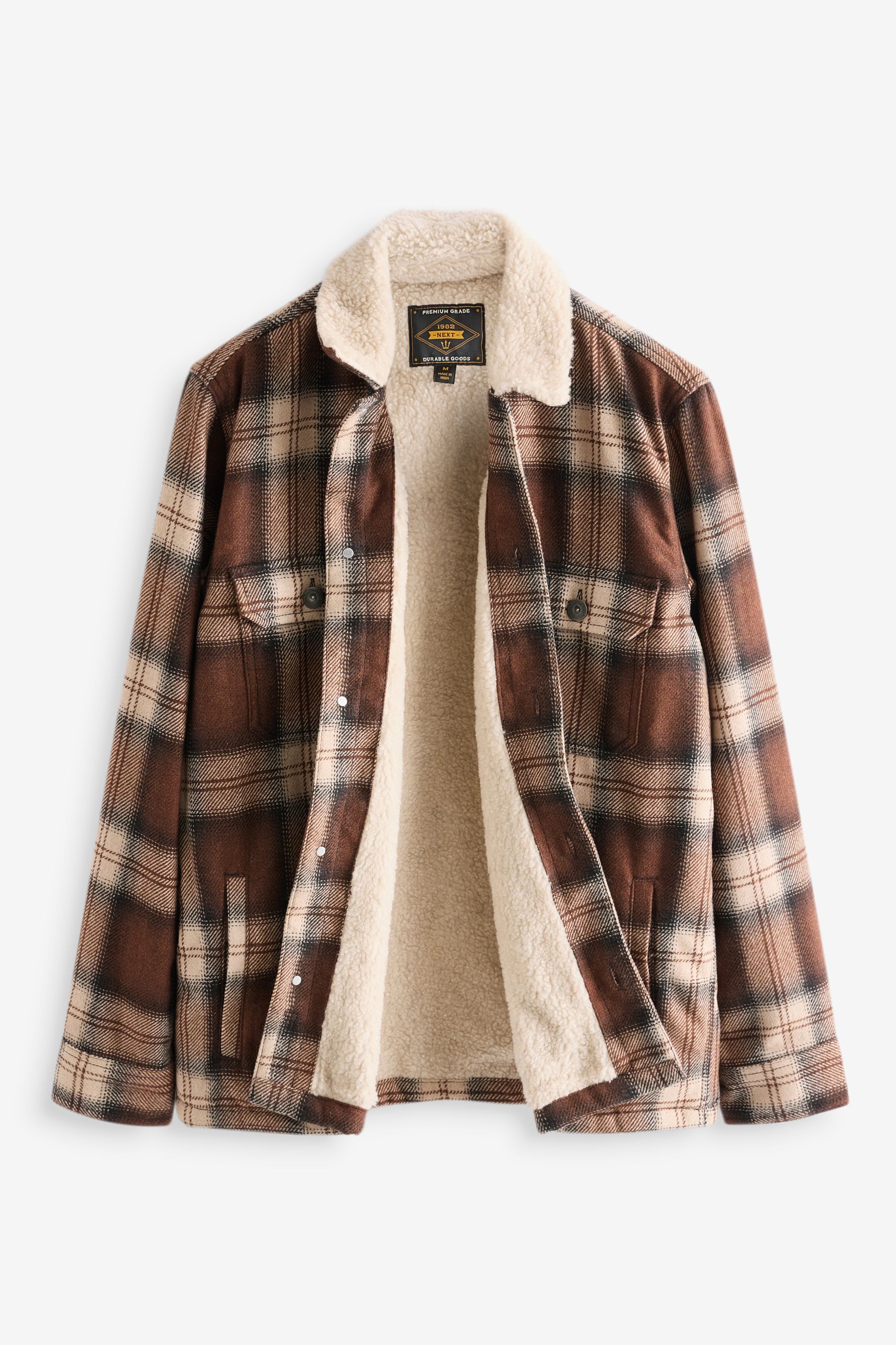 Buy Brown Check Borg Lined Shacket from the Next UK online shop