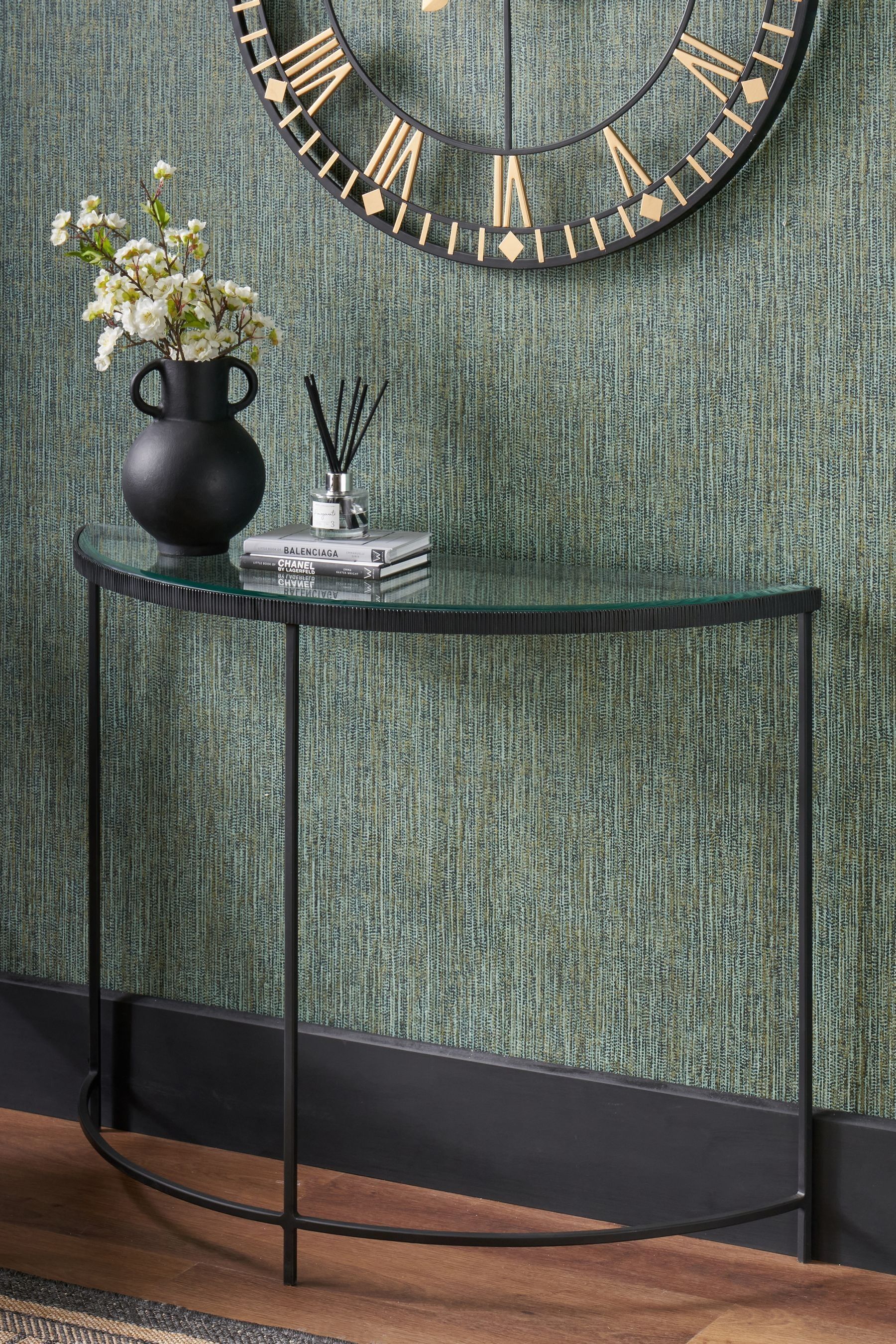 Buy Pacific Glass and Black Metal Half Moon Console Table from the Next ...