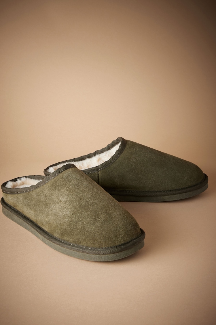 Buy Khaki Green Signature Suede Mule Slippers from the Next UK online shop