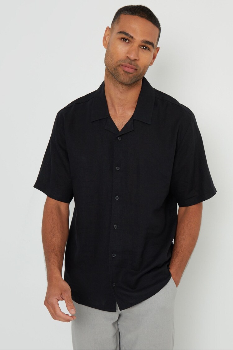 Buy Threadbare Black Linen Blend Revere Collar Short Sleeve Shirt from ...