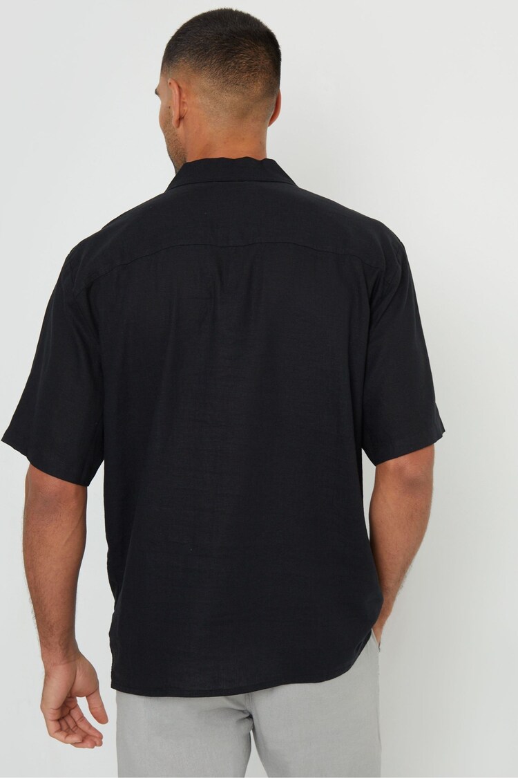 Buy Threadbare Black Linen Blend Revere Collar Short Sleeve Shirt from ...