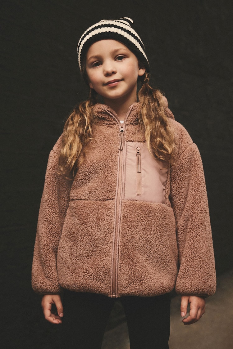Buy Brown Borg Fleece Zip Through Hooded Jacket (3-16yrs) from the Next ...