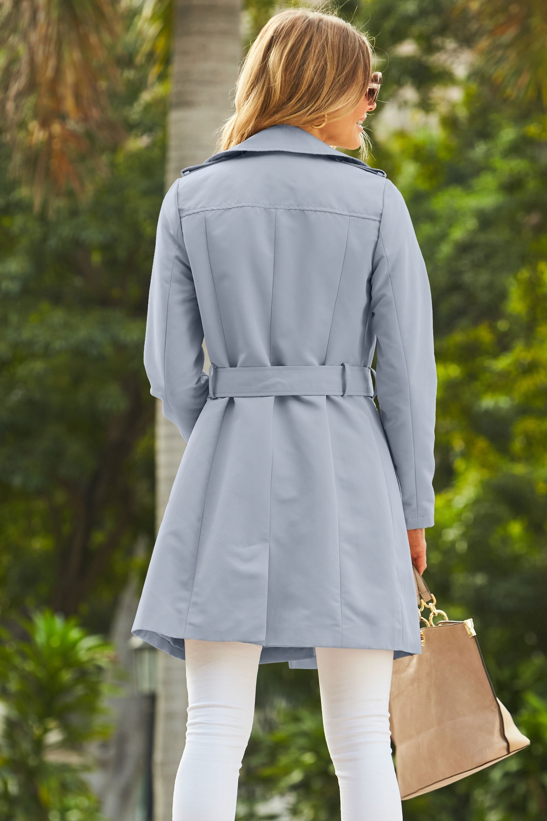 Buy Sosandar Powder Blue Double Breasted Trench Coat With Pocket from ...