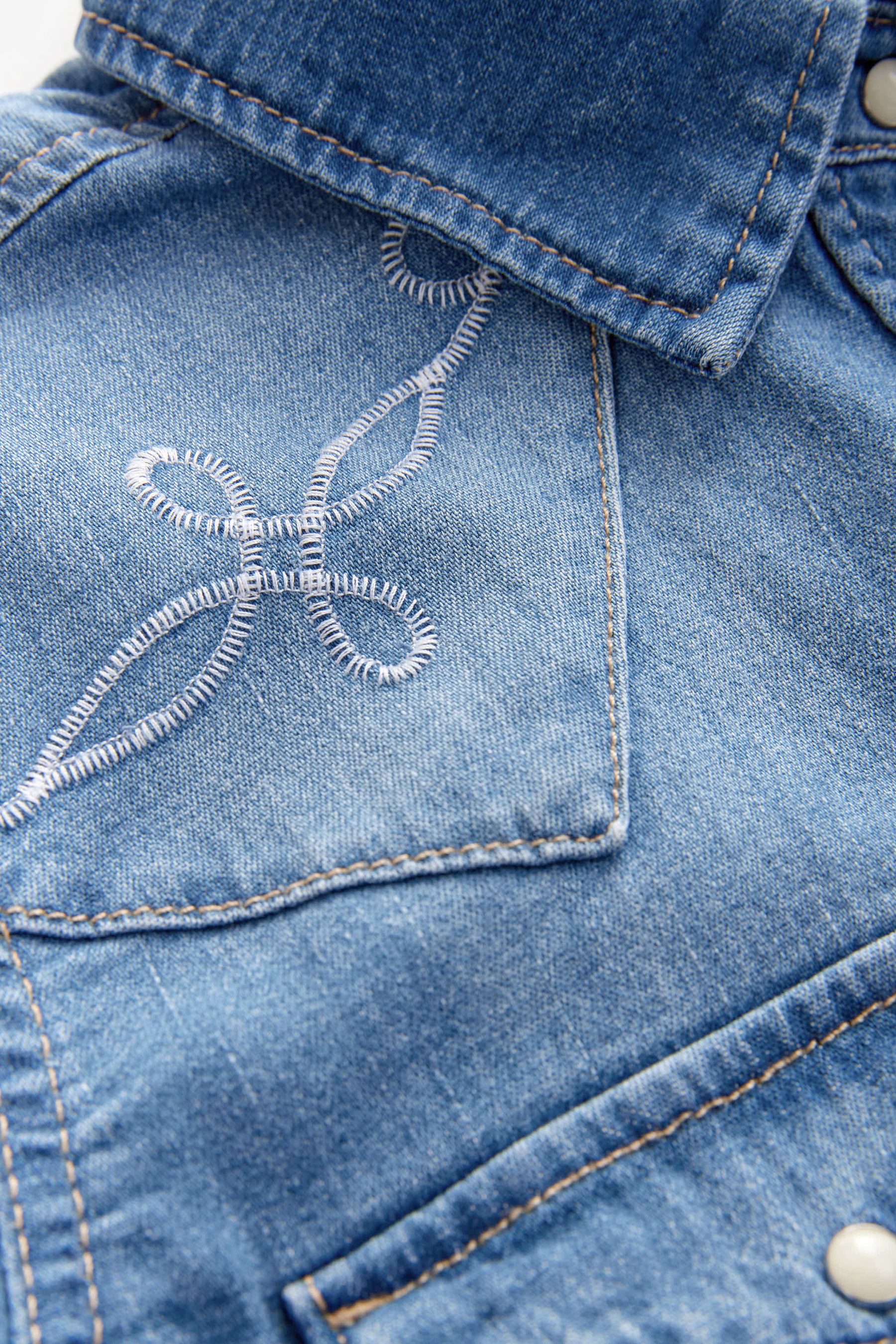 Buy Blue Embroidered Seam Detail Fitted Denim Western 100% Cotton Shirt ...