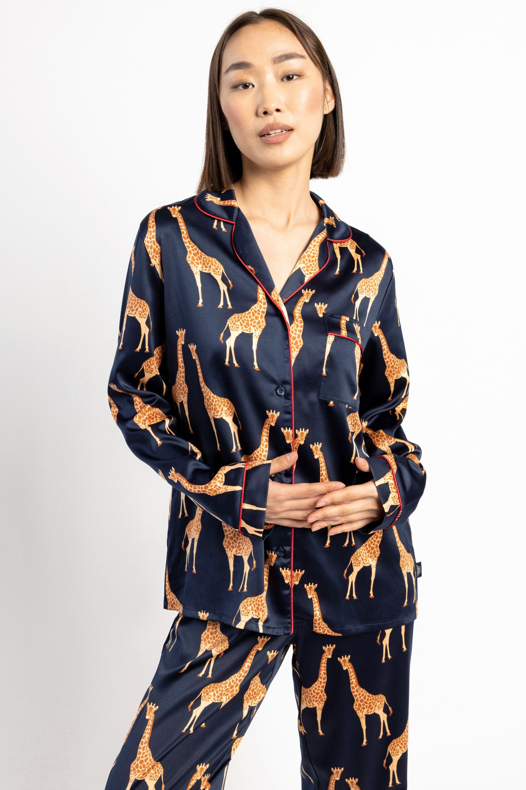 Buy Chelsea Peers Blue Satin Button Up Long Pyjamas Set from the Next ...