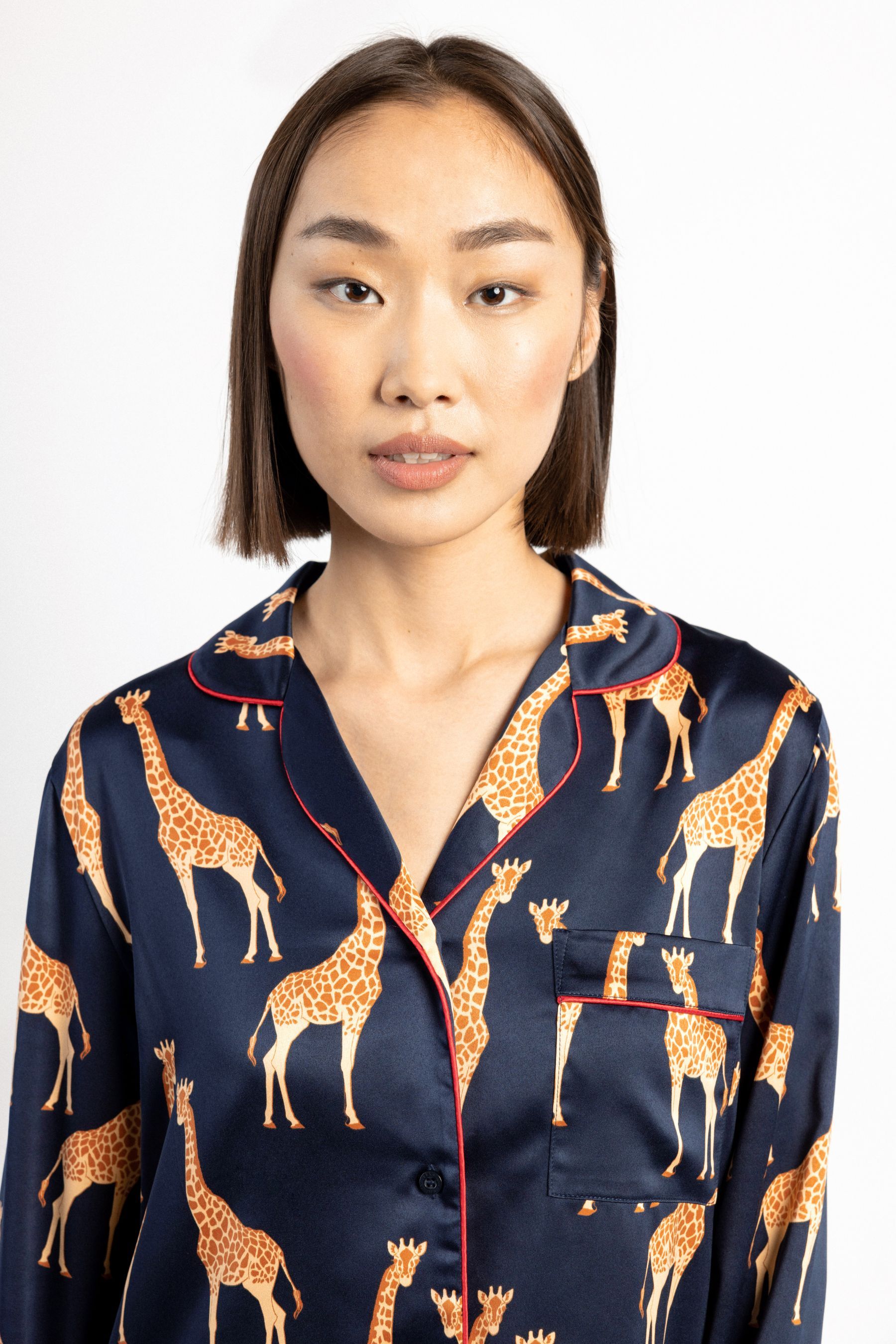 Buy Chelsea Peers Blue Satin Button Up Long Pyjamas Set from the Next ...