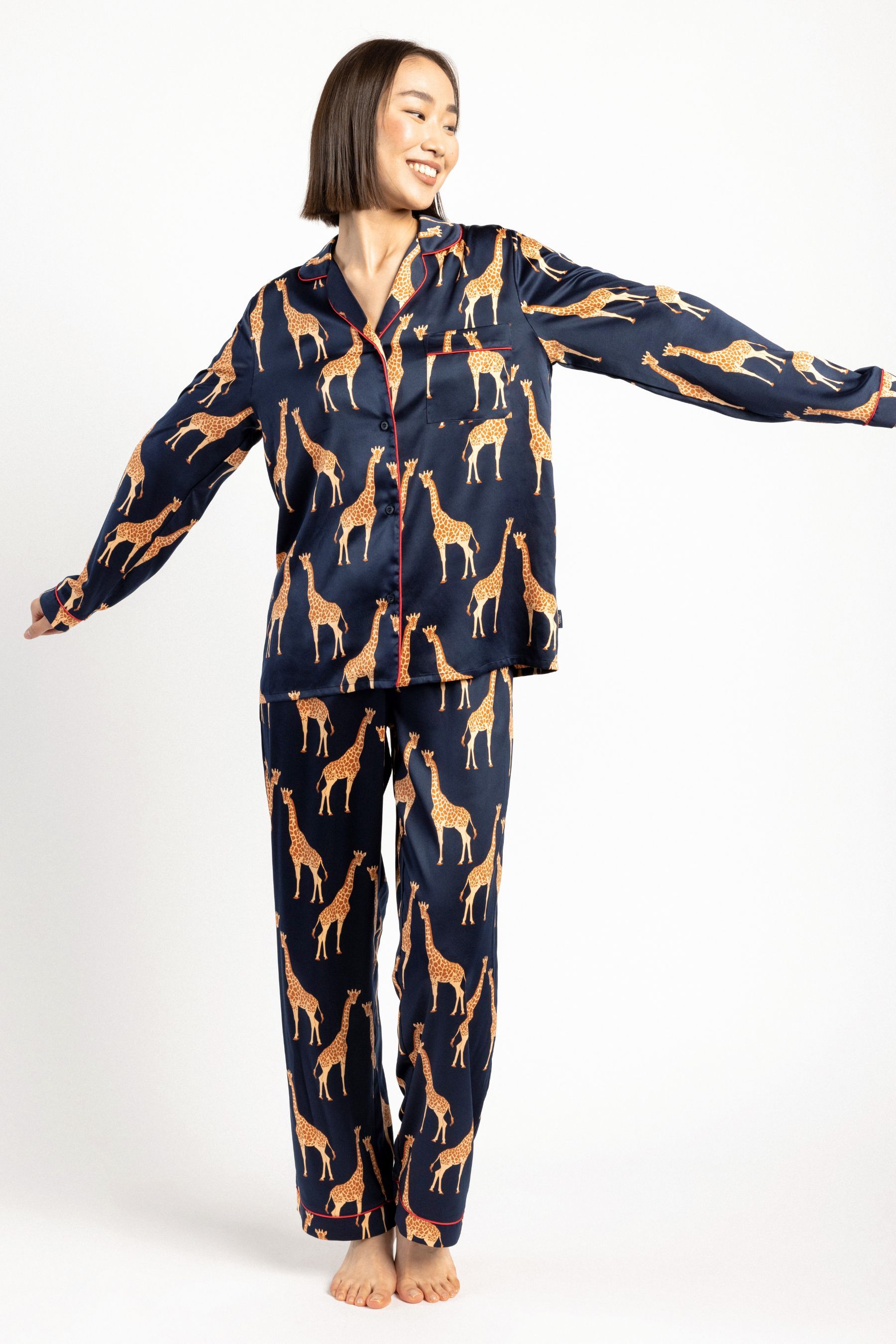 Buy Chelsea Peers Blue Satin Button Up Long Pyjamas Set from the Next ...
