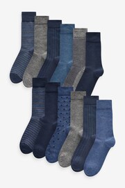 Buy Navy Blue/Grey Pattern 12 Pack Mens Cotton Rich Black Socks from ...