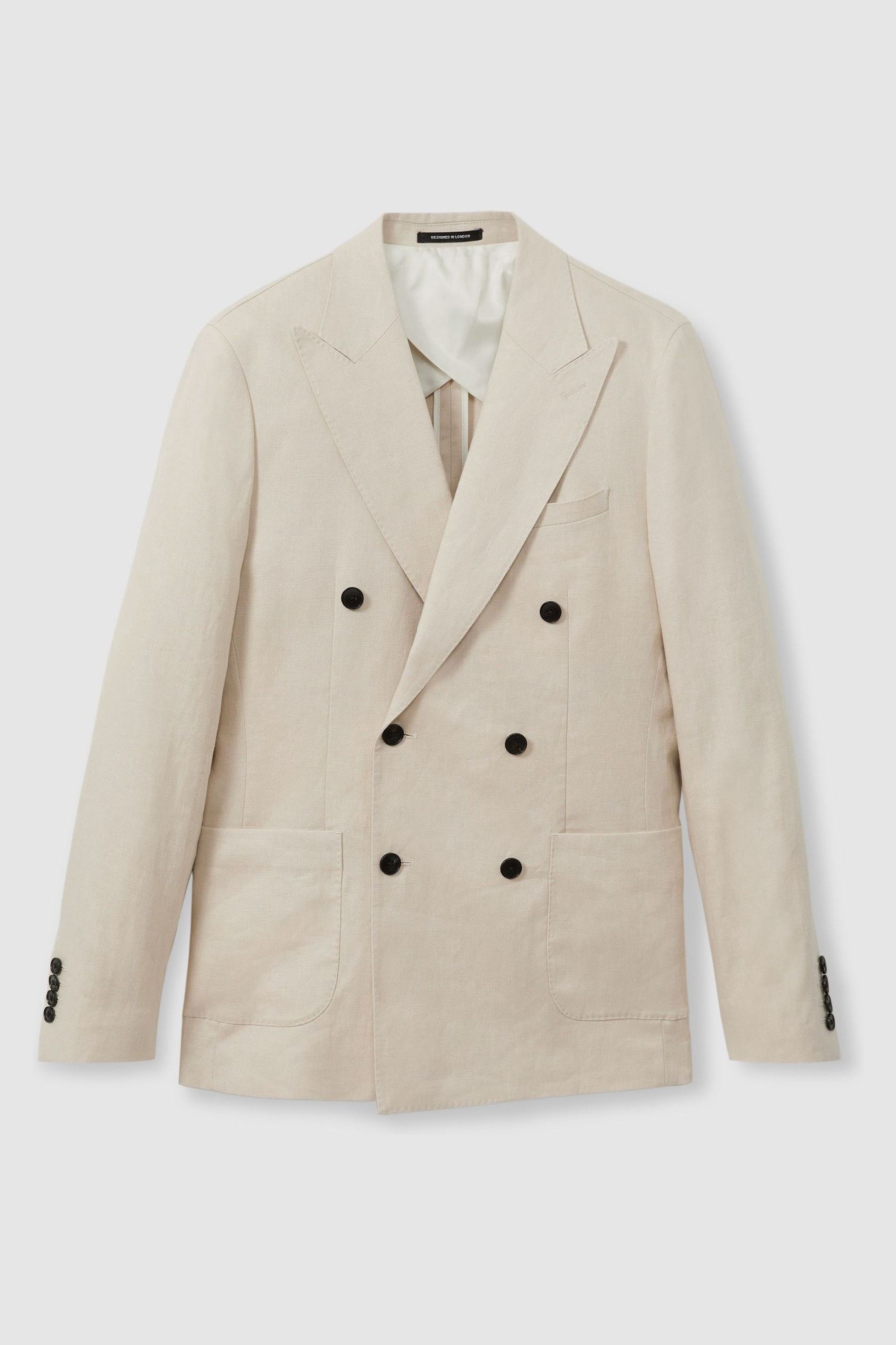 Buy Reiss Oatmeal Halgas Linen Double Breasted Modern Fit Blazer from ...