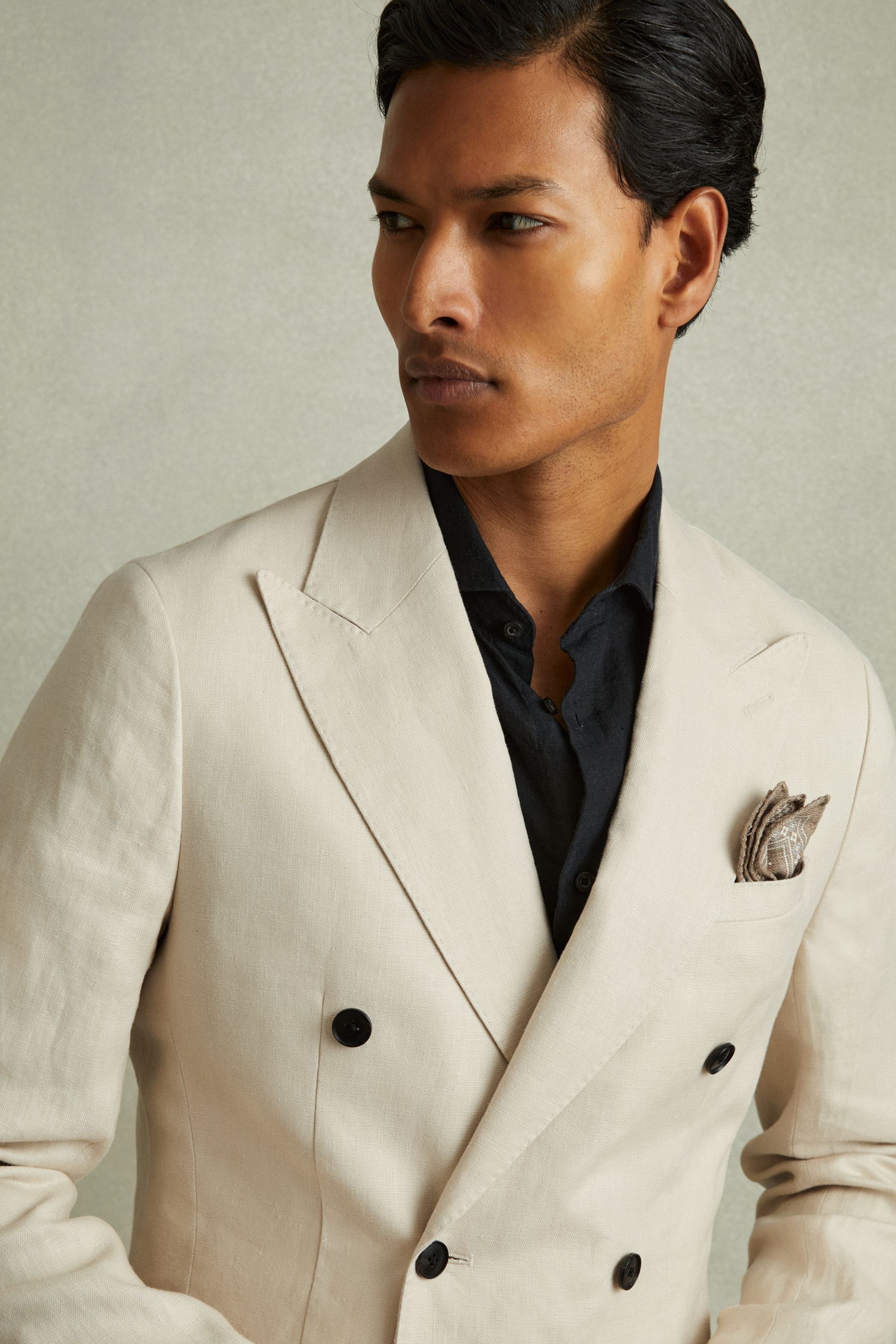 Buy Reiss Oatmeal Halgas Linen Double Breasted Modern Fit Blazer from ...