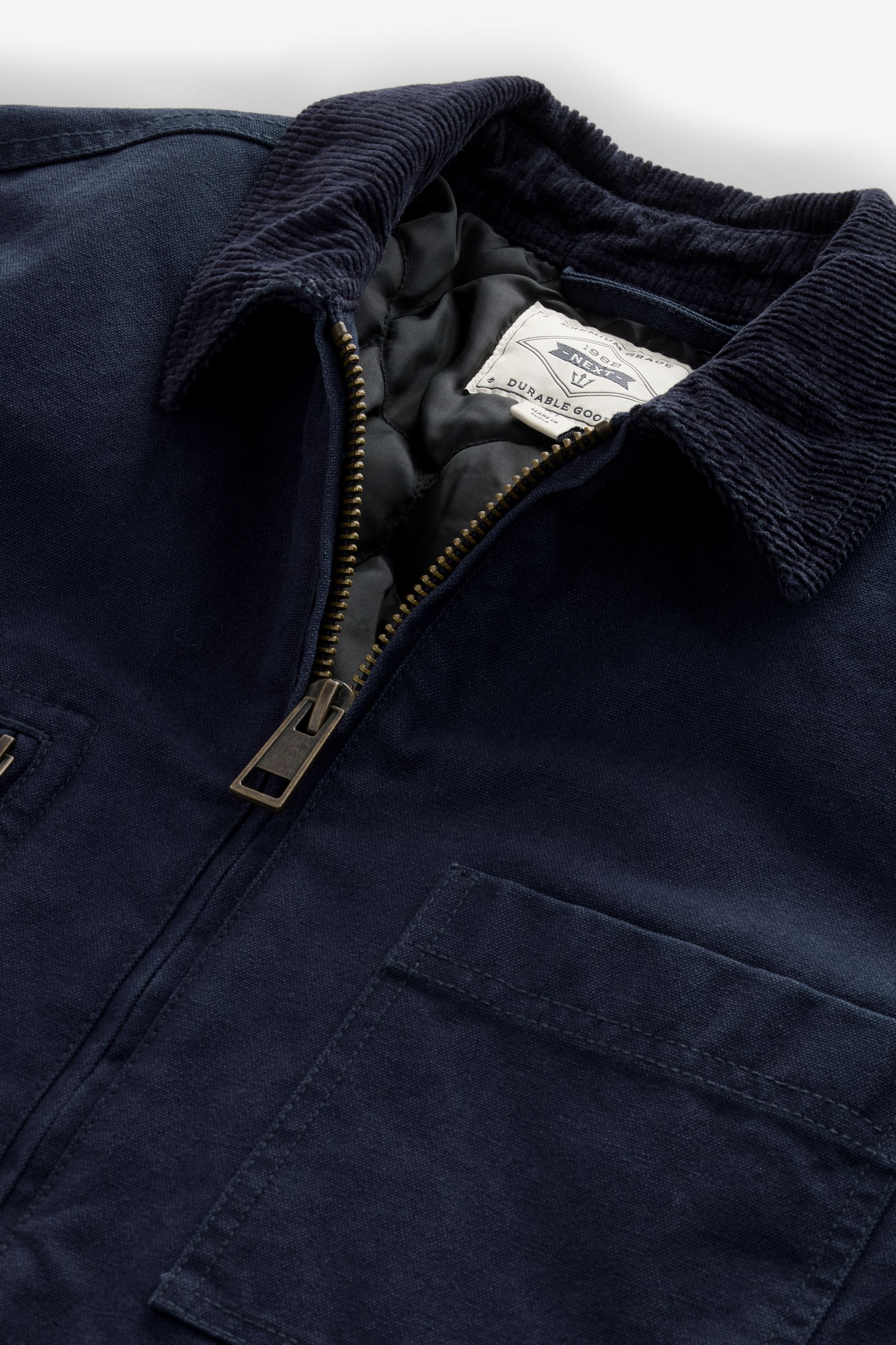Buy Navy Blue Zip-Through 100% Cotton Quilted Shacket Overshirt from ...