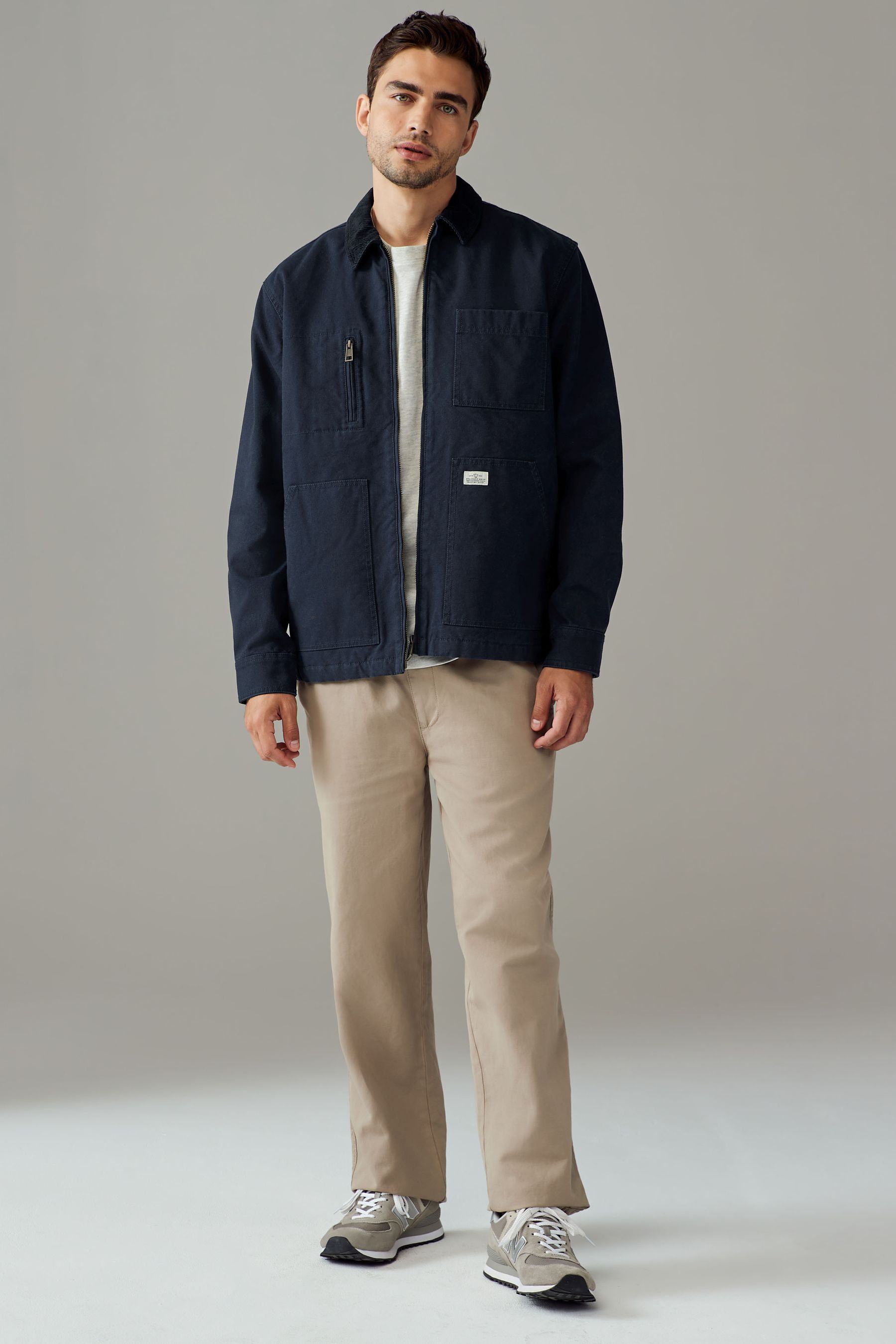 Buy Navy Blue Zip-Through 100% Cotton Quilted Shacket Overshirt from ...