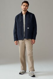 Buy Navy Blue Zip-Through 100% Cotton Quilted Shacket Overshirt from ...