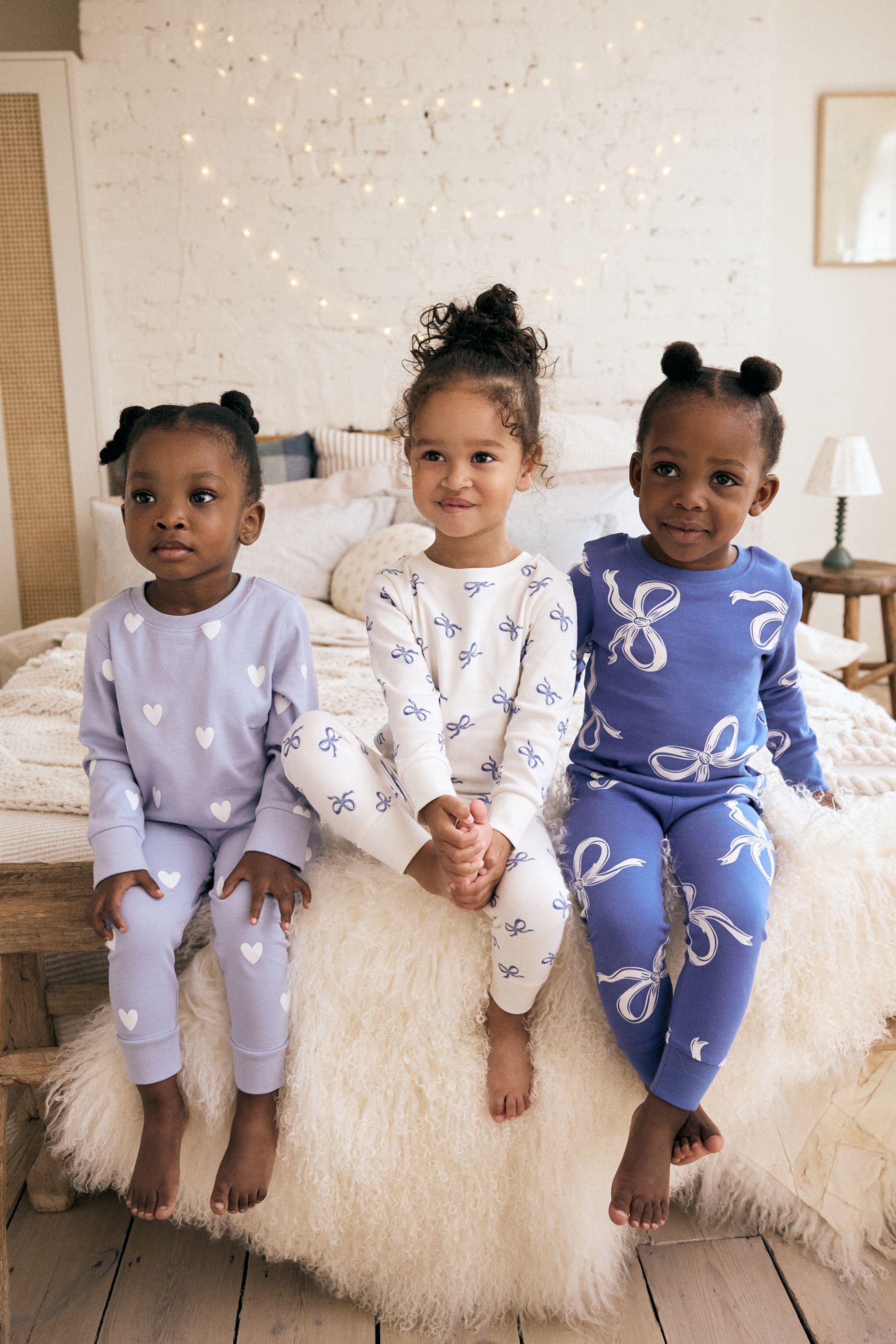 Buy Blue/ Cream Bow Stampy 100% Cotton Pyjamas 3 Pack (9mths-12yrs ...