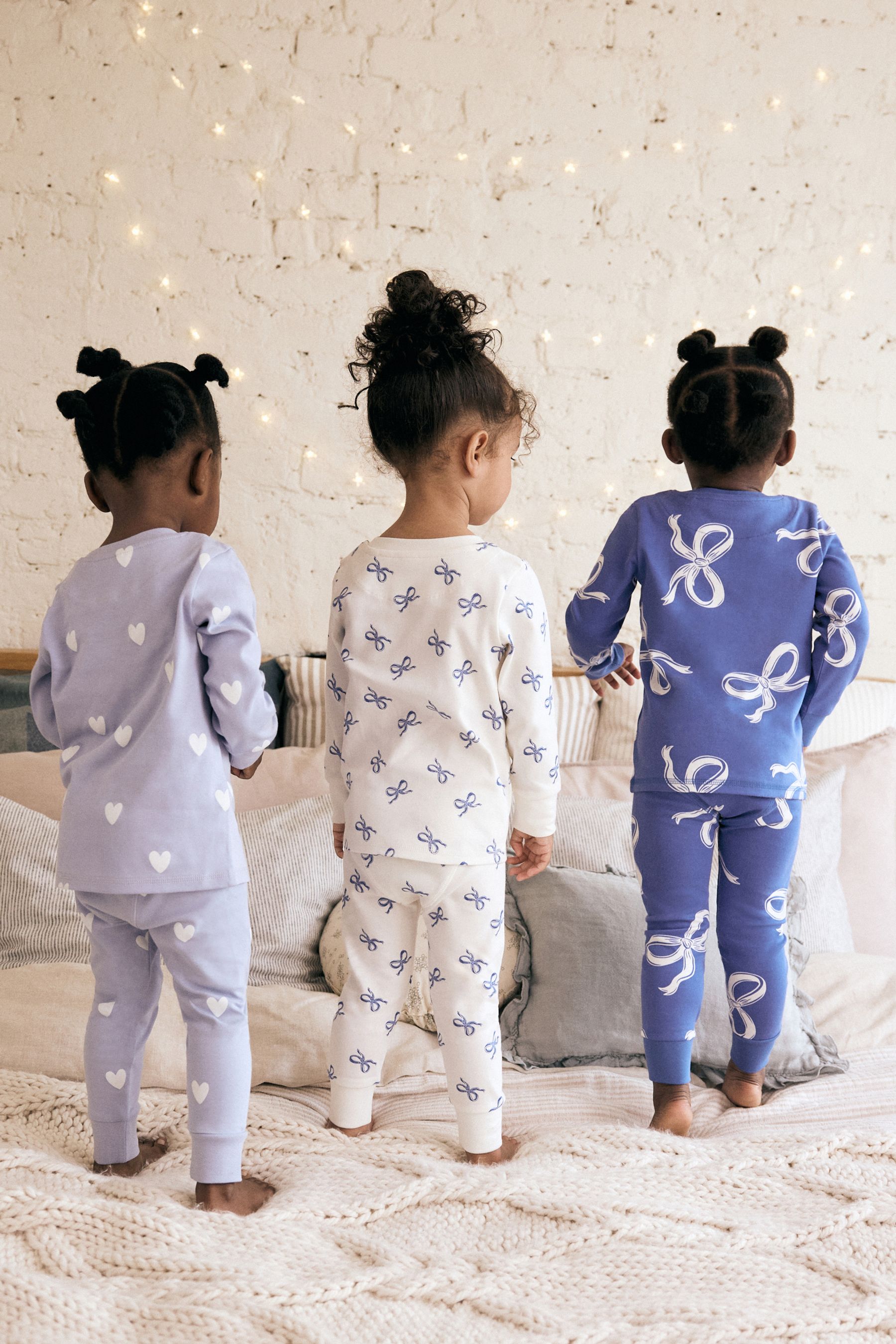 Buy Blue/ Cream Bow Stampy 100% Cotton Pyjamas 3 Pack (9mths-12yrs ...