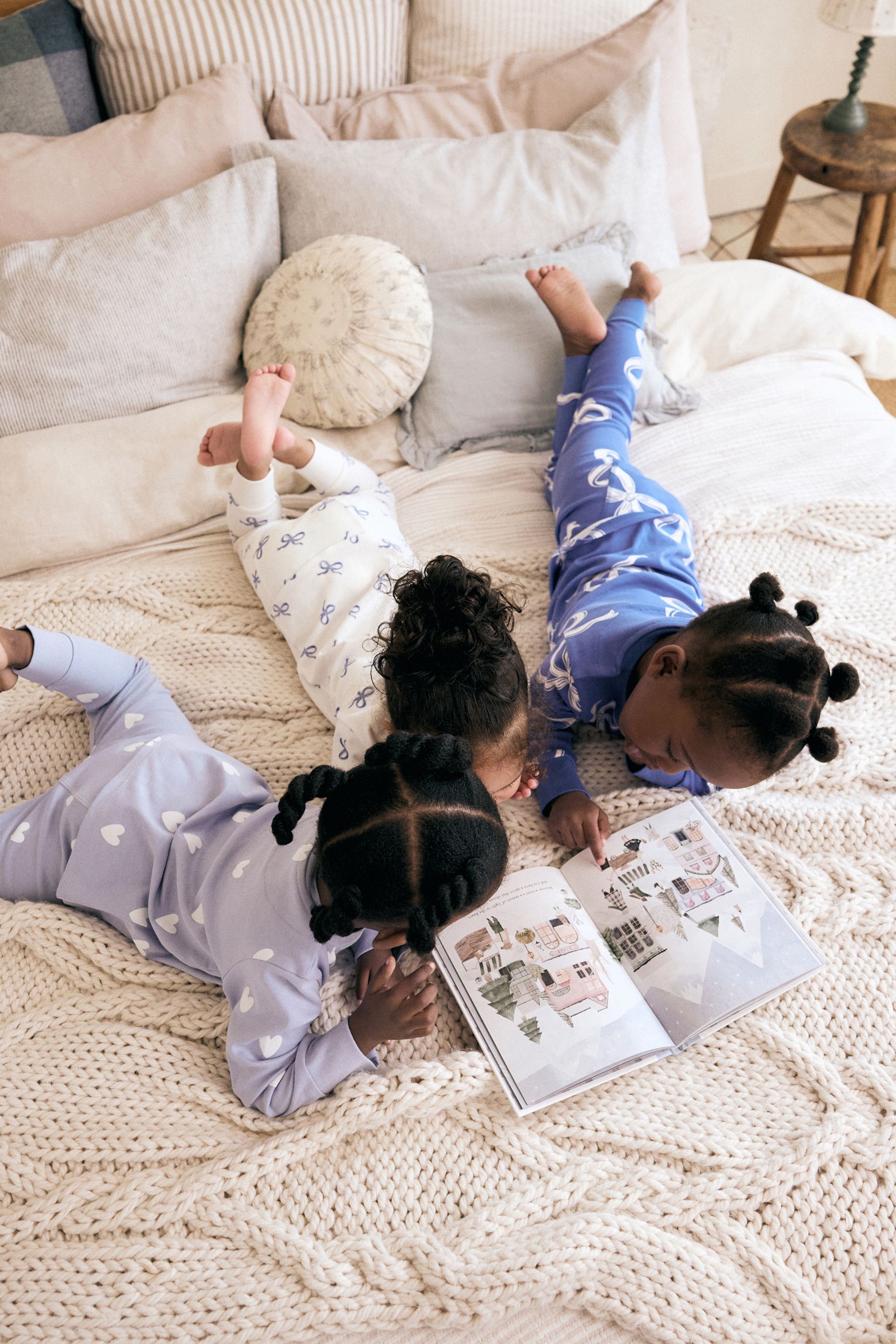 Buy Blue/ Cream Bow Stampy 100% Cotton Pyjamas 3 Pack (9mths-12yrs ...