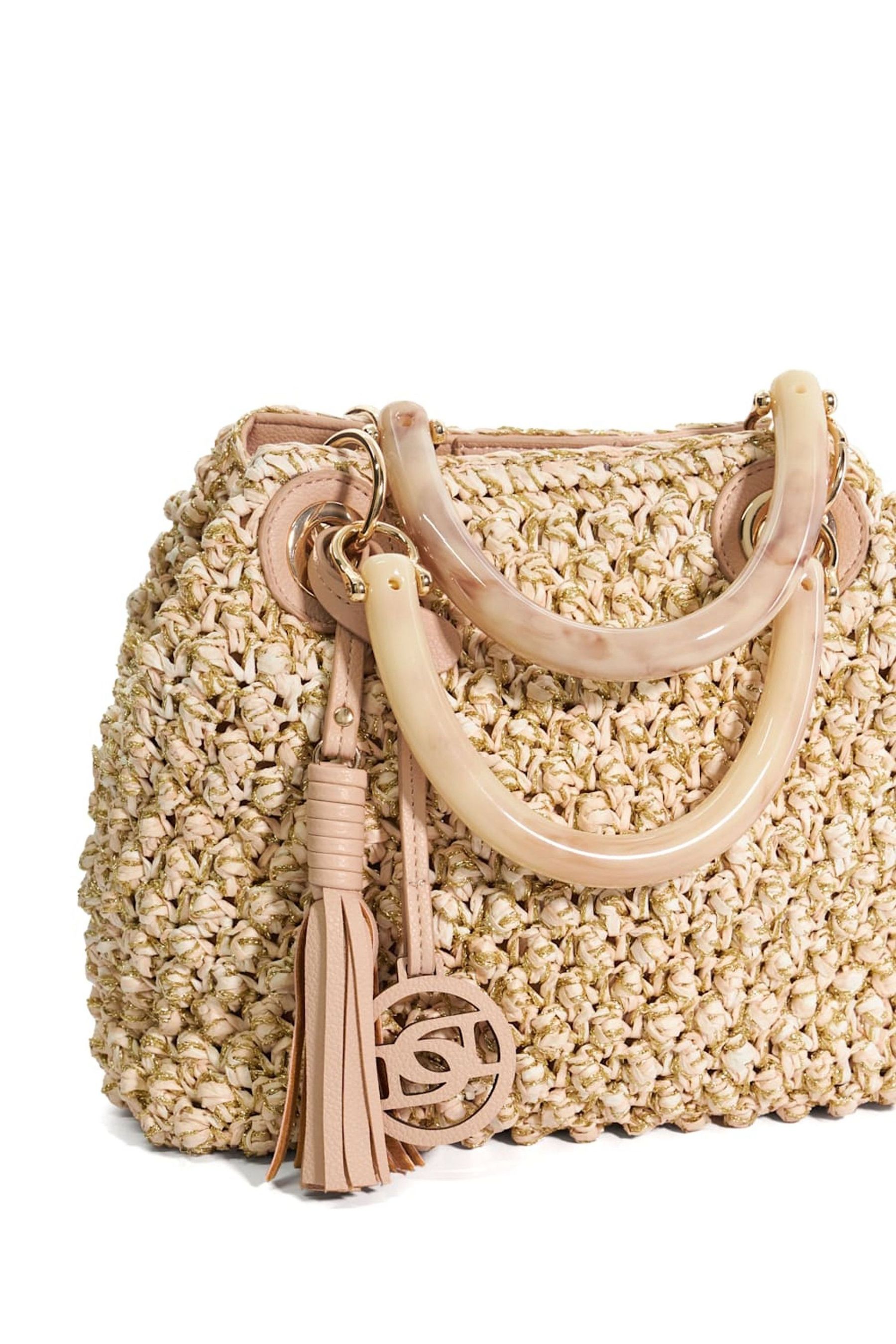 Buy Dune London Cream Deltaz Wooden Handle Raffia Grab Bag from the ...