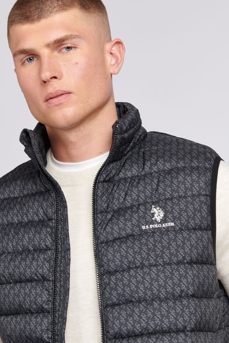 Buy U.S. Polo Assn. Black Monogram Mens Quilted Gilet from the Next UK ...