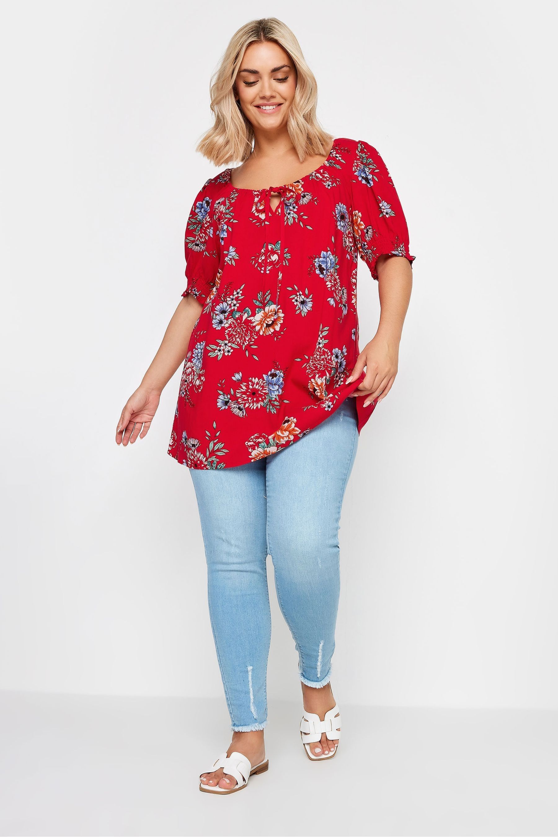 Buy Yours Curve Red Floral Print Top from the Next UK online shop