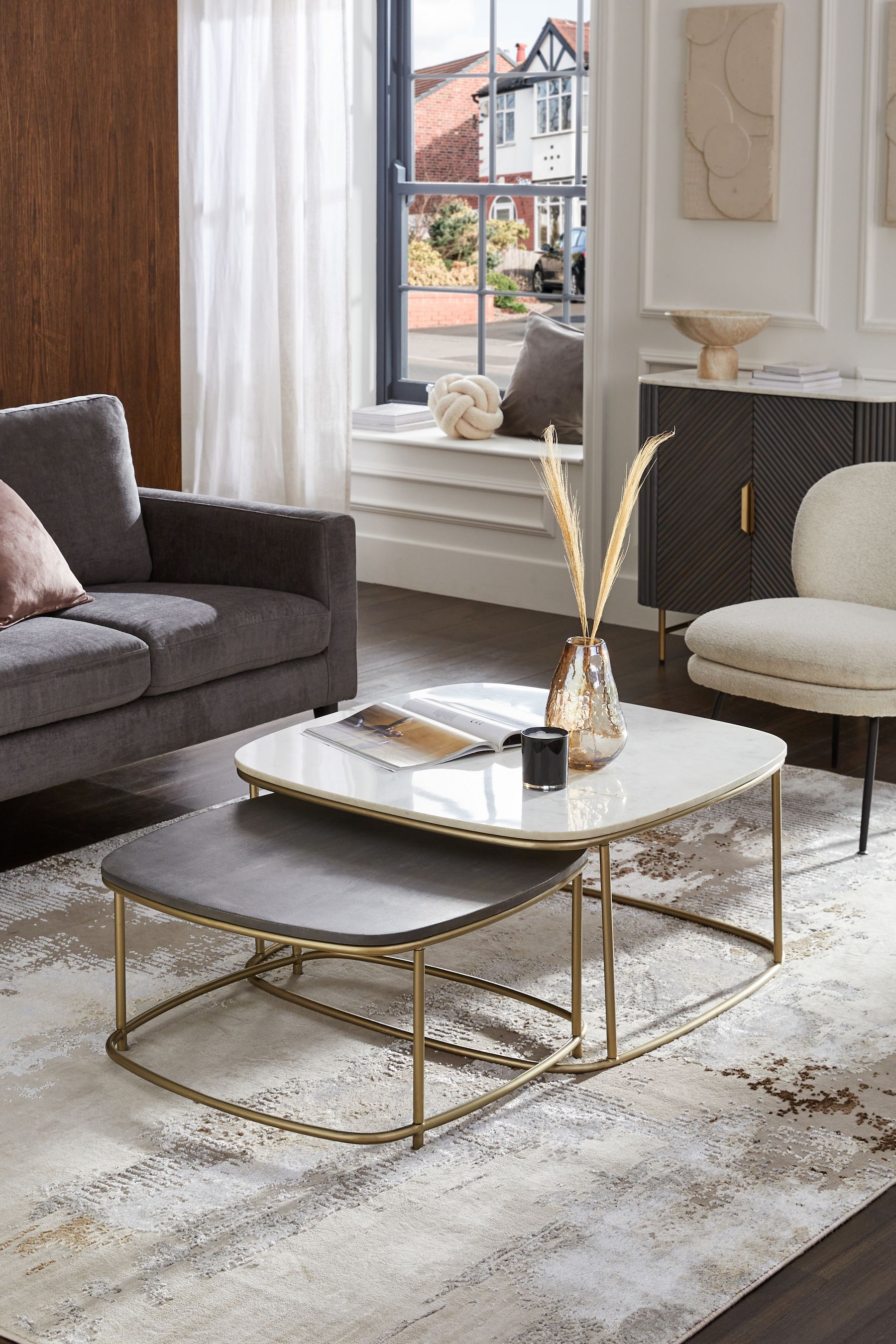 Buy Dark Grey Marble Mango Wood Nest of 2 Coffee Table Nest from the Next UK online shop