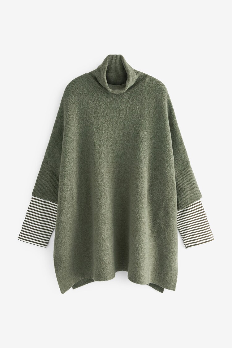 Buy Khaki/Green Knitted Poncho with Stripe Sleeve from the Next UK ...
