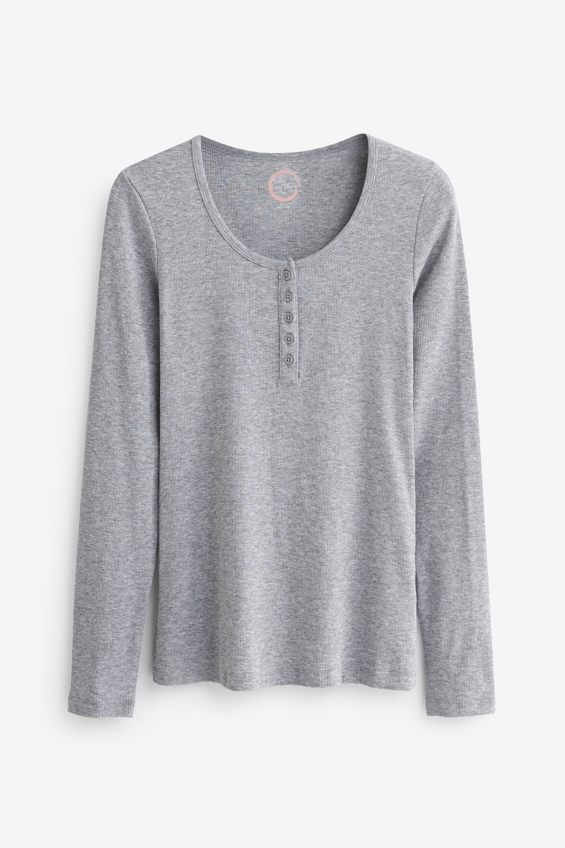 Buy Grey Ribbed Henley Long Sleeve Top from the Next UK online shop