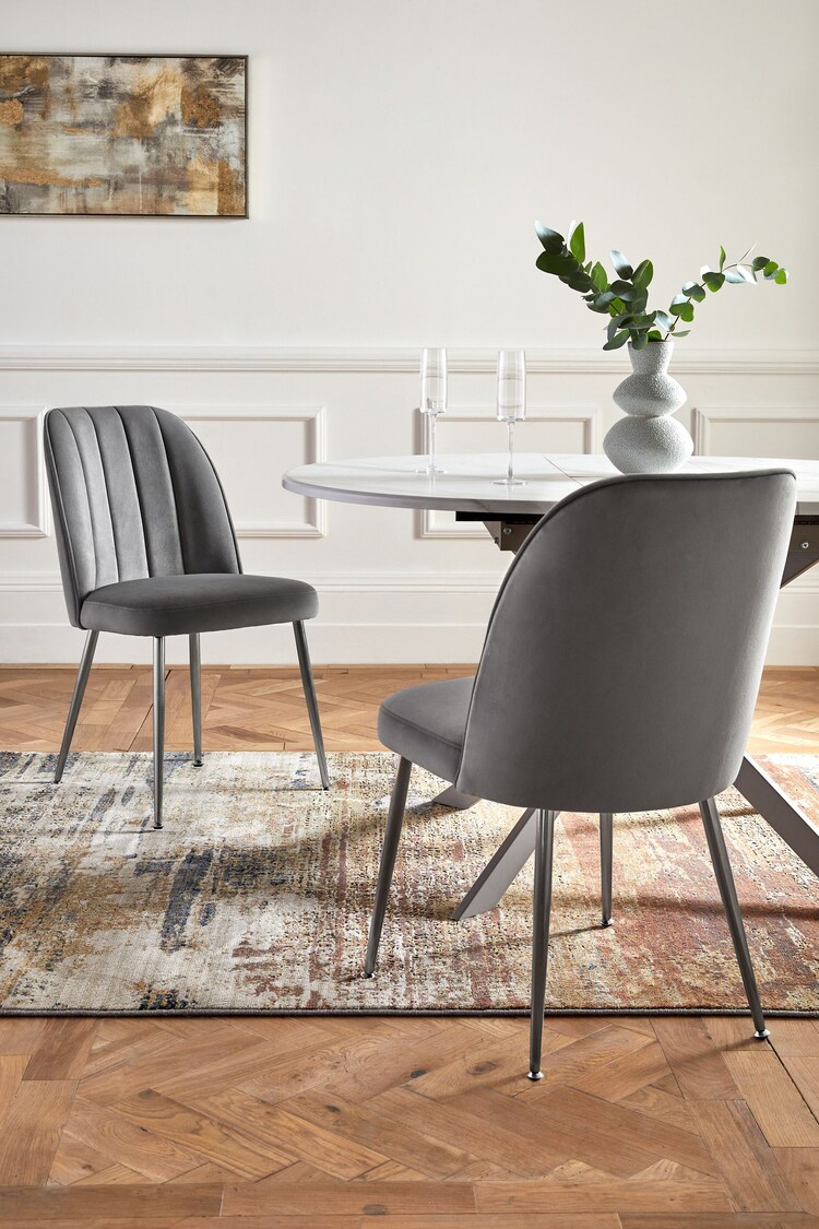 Buy Set of 2 Soft Velvet Mid Grey Stella Chrome Leg Dining Chairs from the Next UK online shop