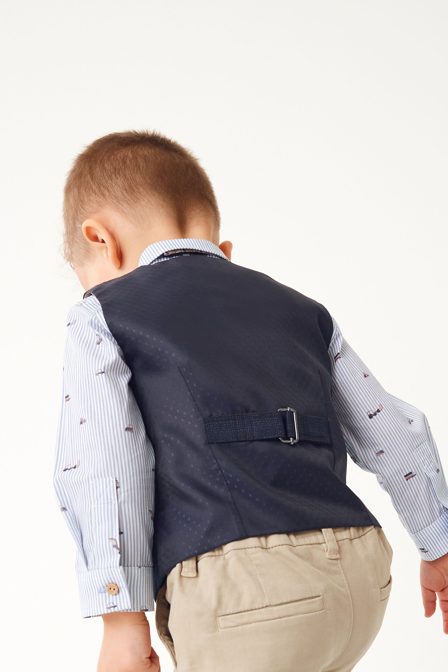Buy Navy Blue Check Waistcoat Set With Shirt And Bow Tie (3mths-7yrs ...