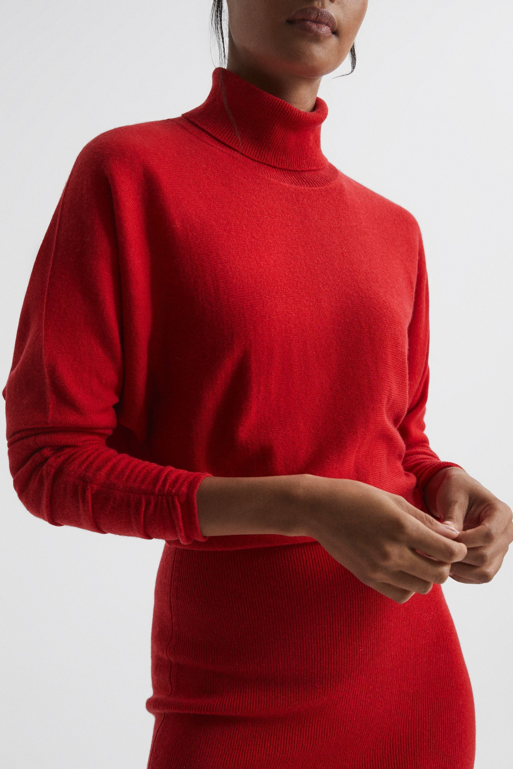 Buy Reiss Red Fallon Wool Blend Roll Neck Dress from the Next UK online ...